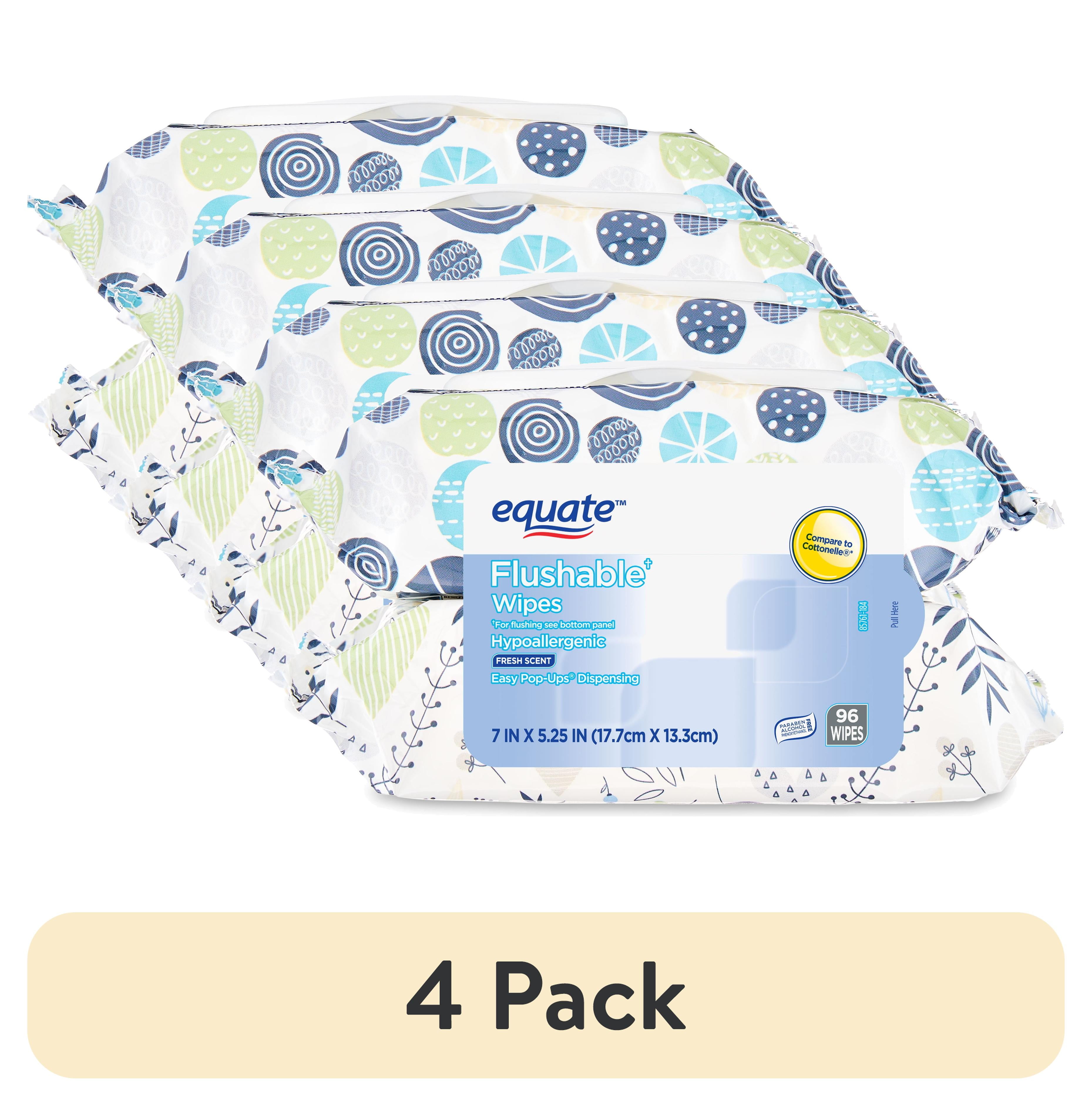 (4 pack) Equate Flushable Wet Wipes, Fresh Scent, 96 Wipes (2 Pack ...