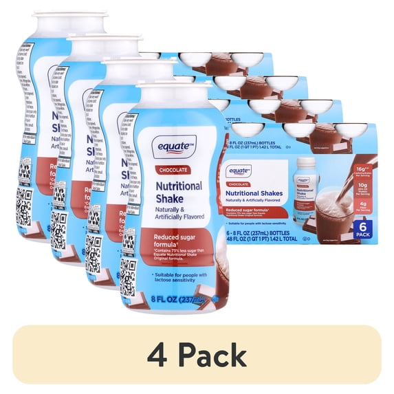 (4 pack) Equate Reduced Sugar Formula Nutritional Shakes, Chocolate, 8 ...