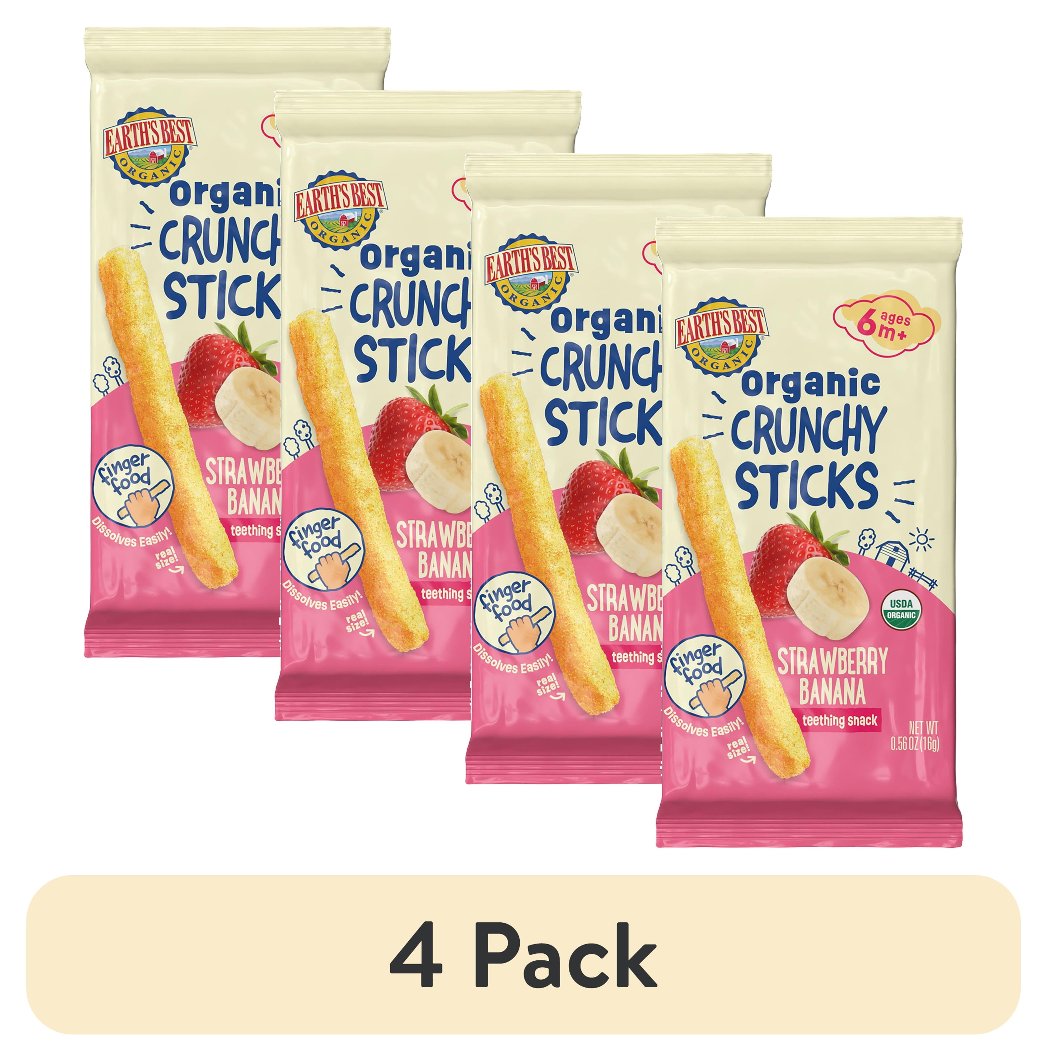 (4 pack) Earth's Best Organic Teething Crunchy Sticks Strawberry Banana ...