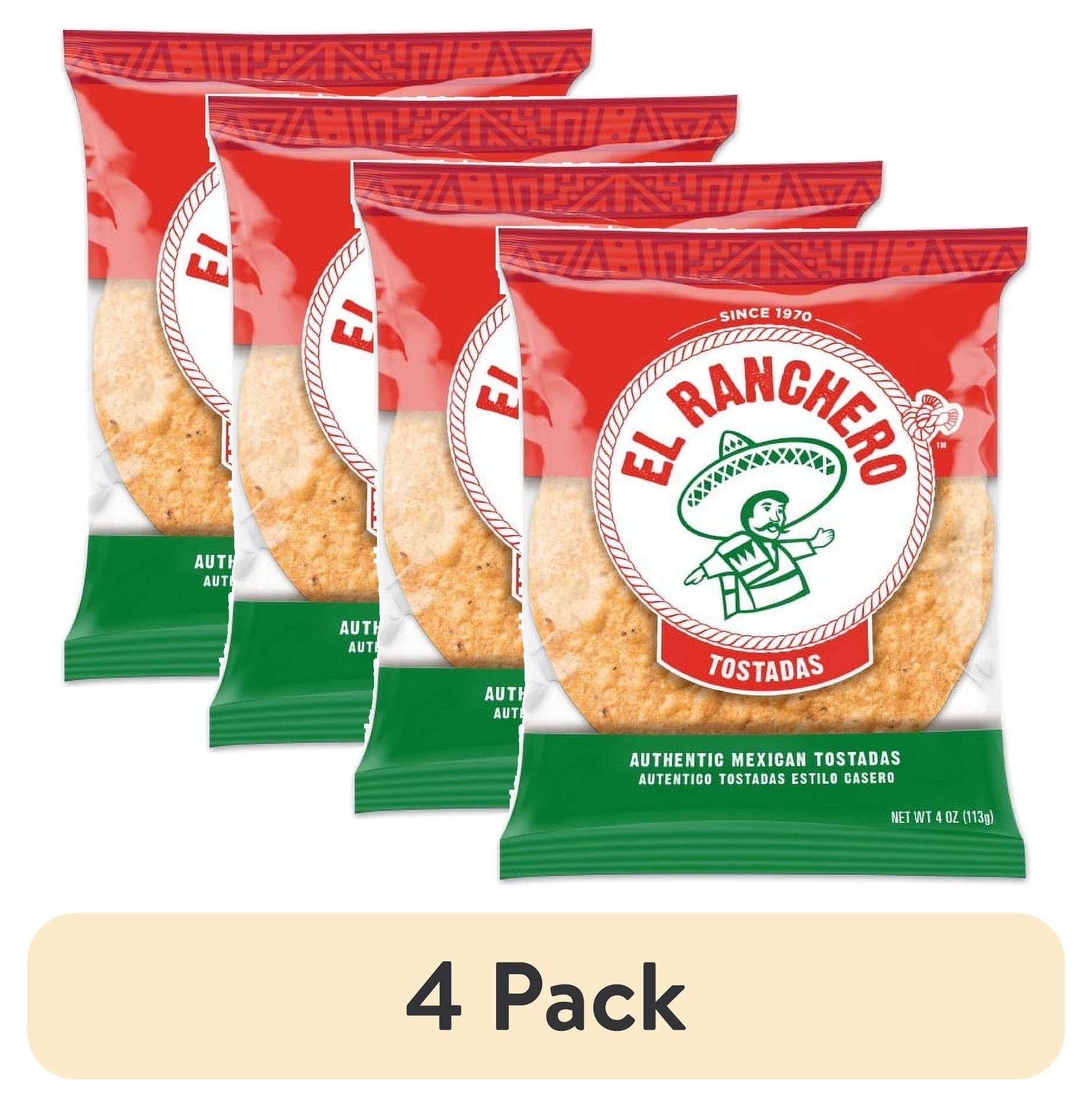 (4 pack) El Ranchero Tostada Flat Round Tortilla Regular Wrap Bag, 4 oz ...