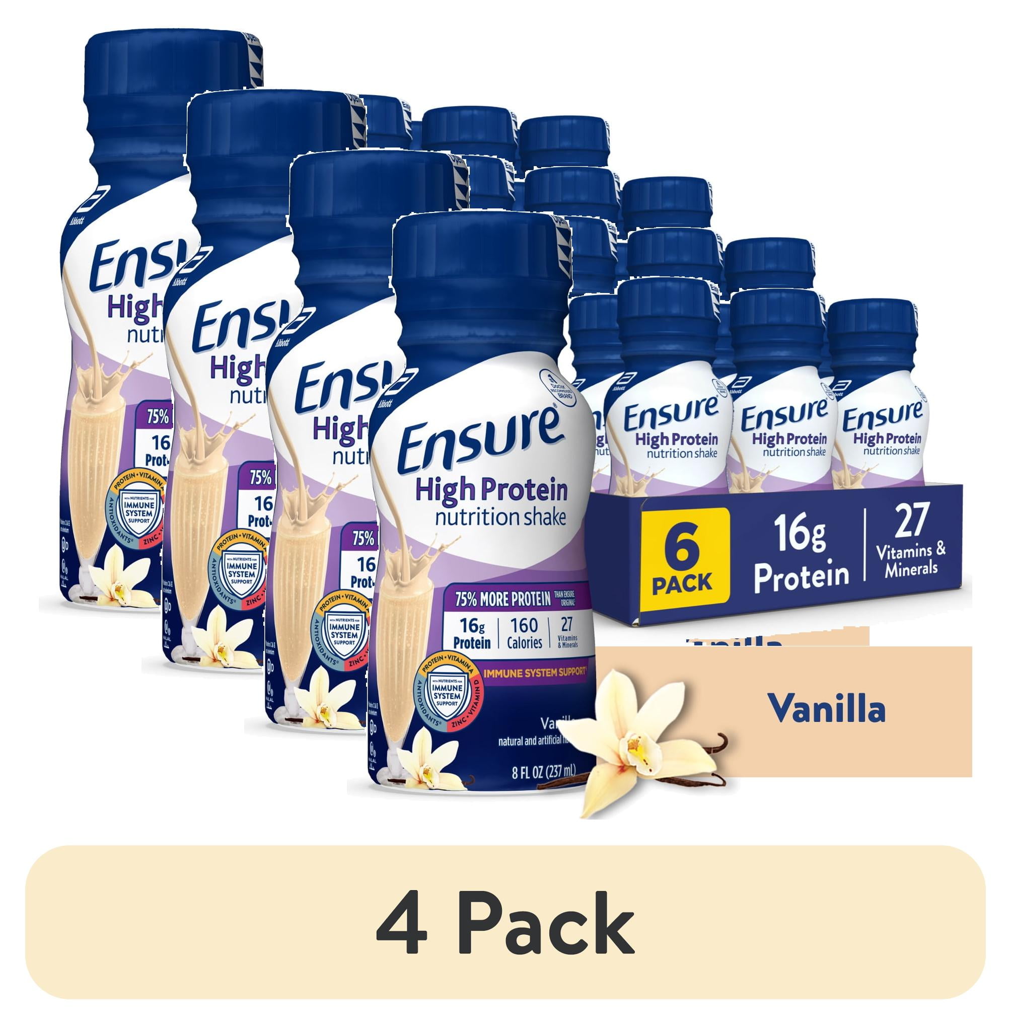 (4 pack) Ensure High Protein Nutrition Shake, Vanilla, 8 fl oz, 6 Count ...