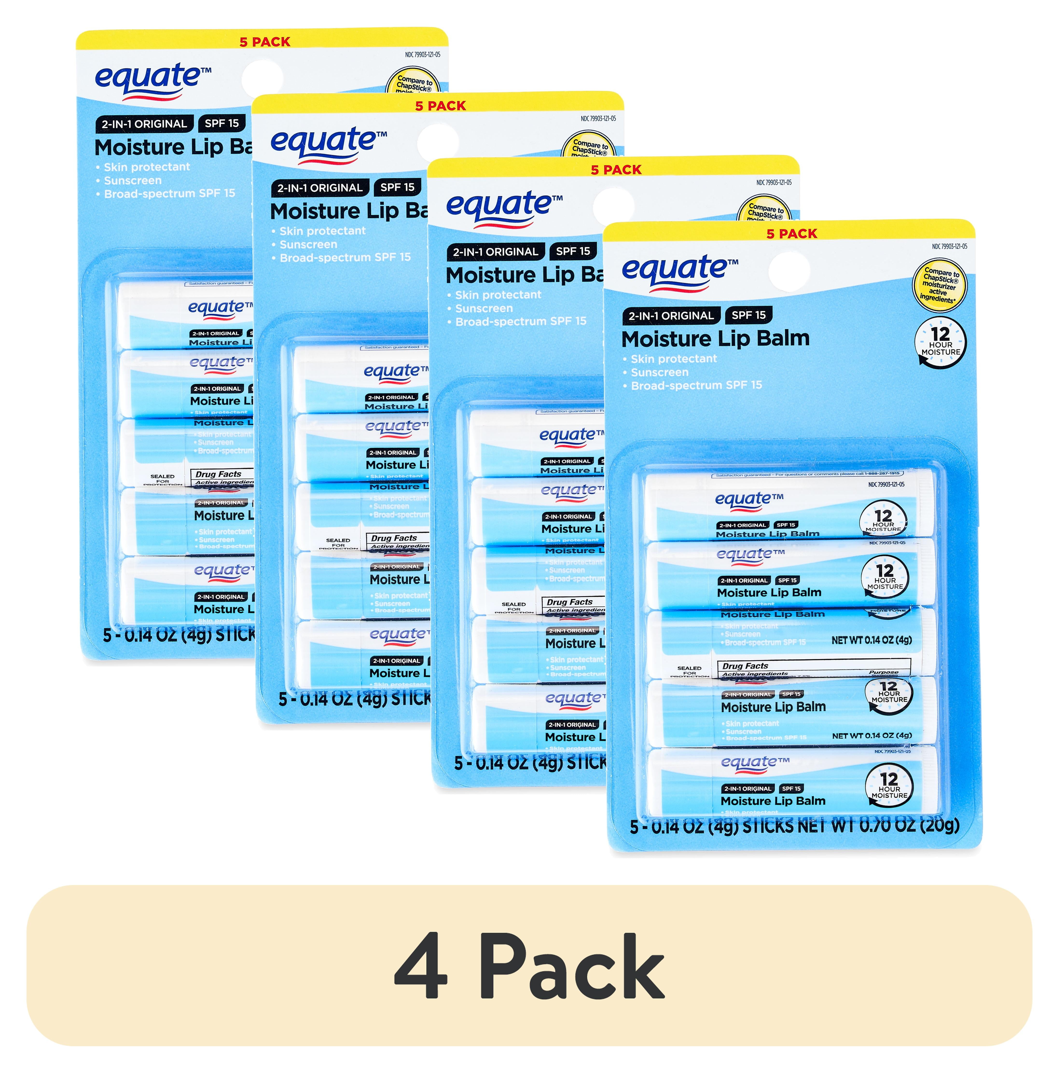(4 pack) Equate 2-in-1 Original SPF 15 Moisture Lip Balm, 0.7 oz, 5 ...