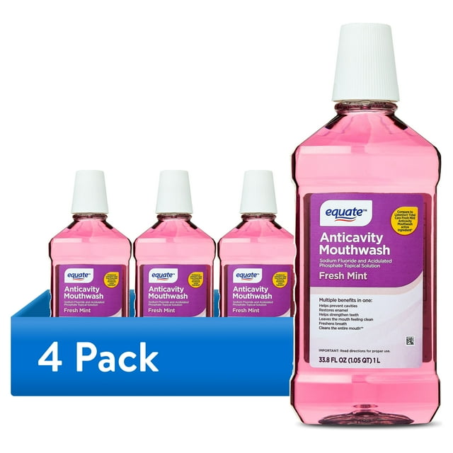 (4 pack) Equate Anticavity Mouthwash, Fresh Mint, 1 L - Walmart ...