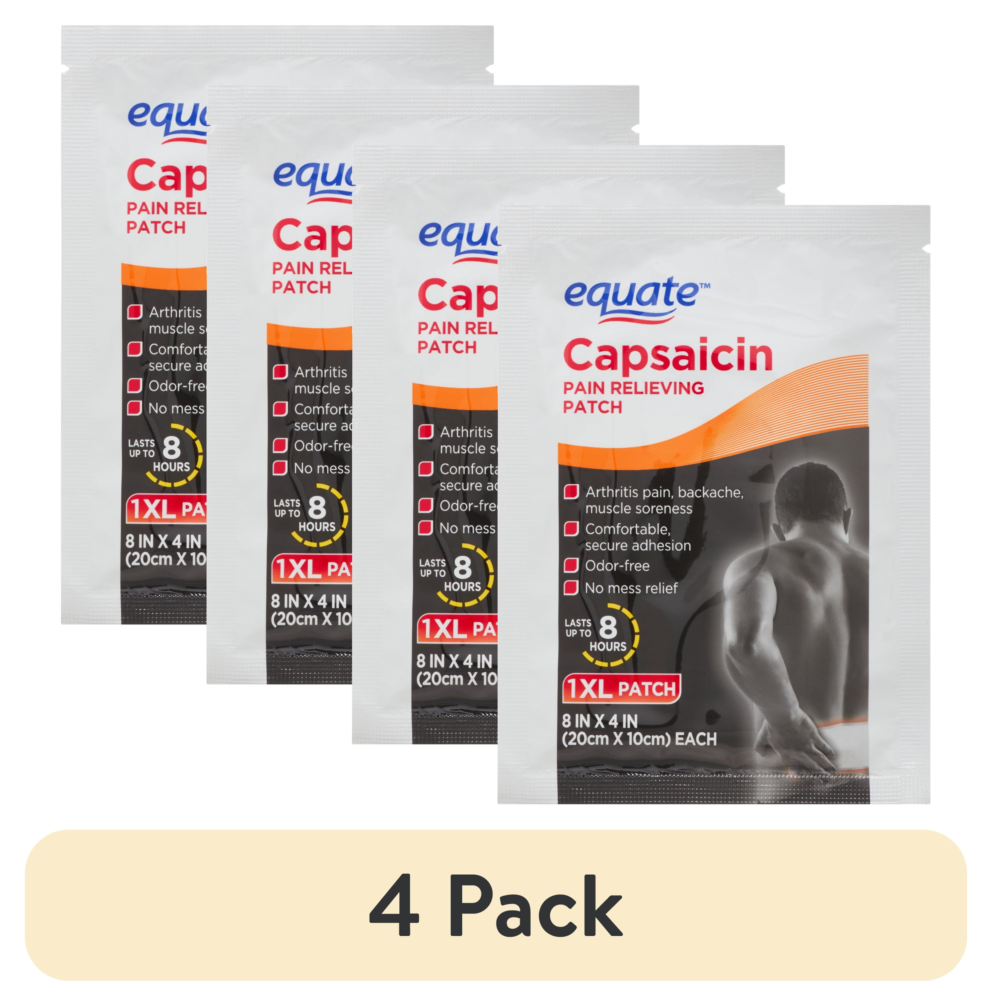 (4 pack) Equate Capsaicin Pain Relieving Patch XL, 8x4 inches, 1 Count ...