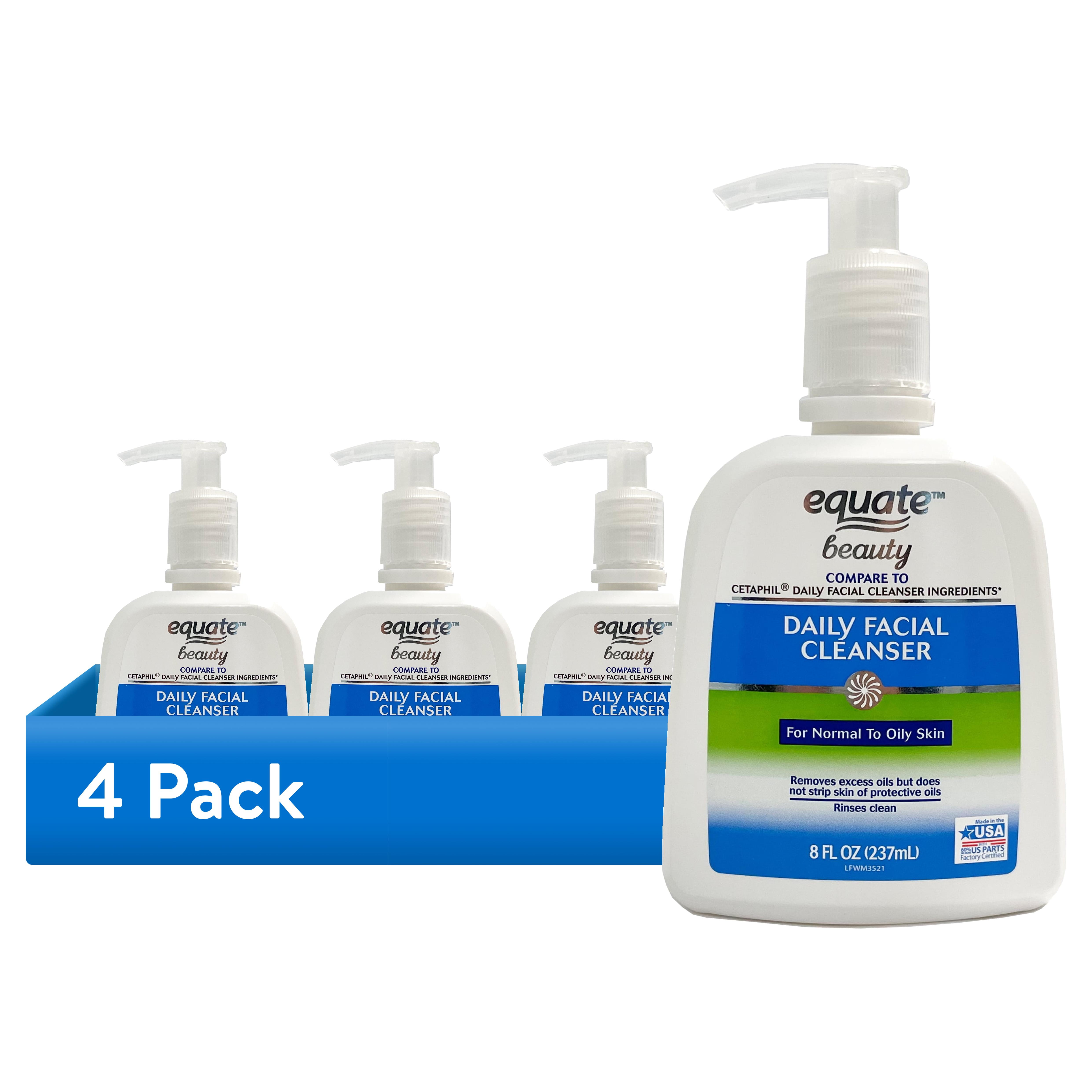 (4 pack) Equate Daily Facial Cleanser for Face Care of Normal to Oily ...