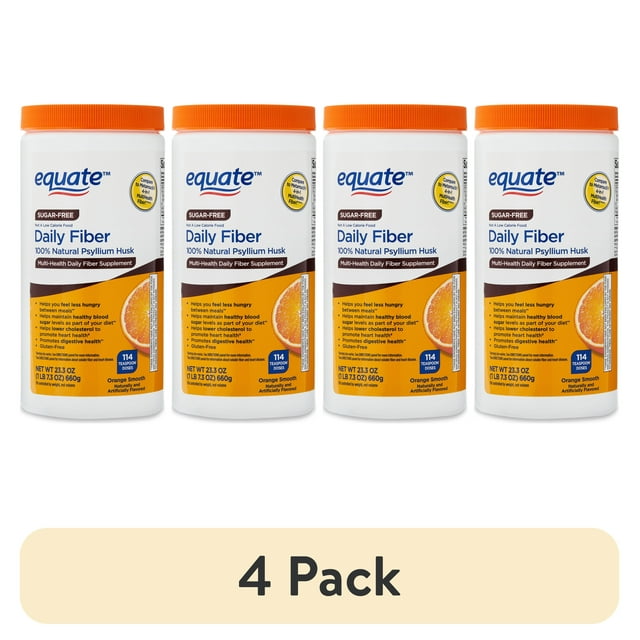(4 pack) Equate Sugar Free Daily Fiber Supplement Psyllium Husk Fiber ...