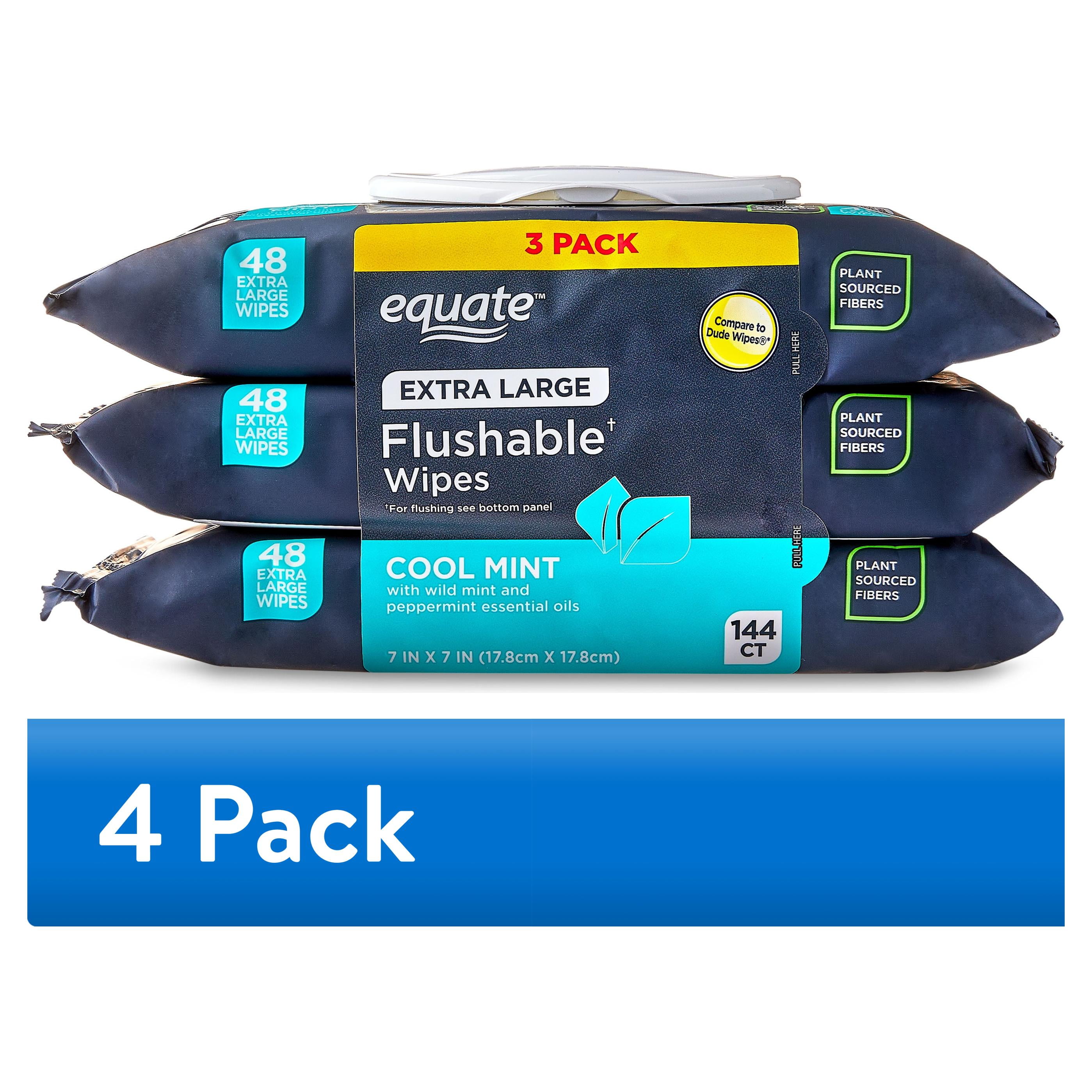 (4 pack) Equate Extra Large Flushable Wet Wipes, Cool Mint Scent, 144 ...