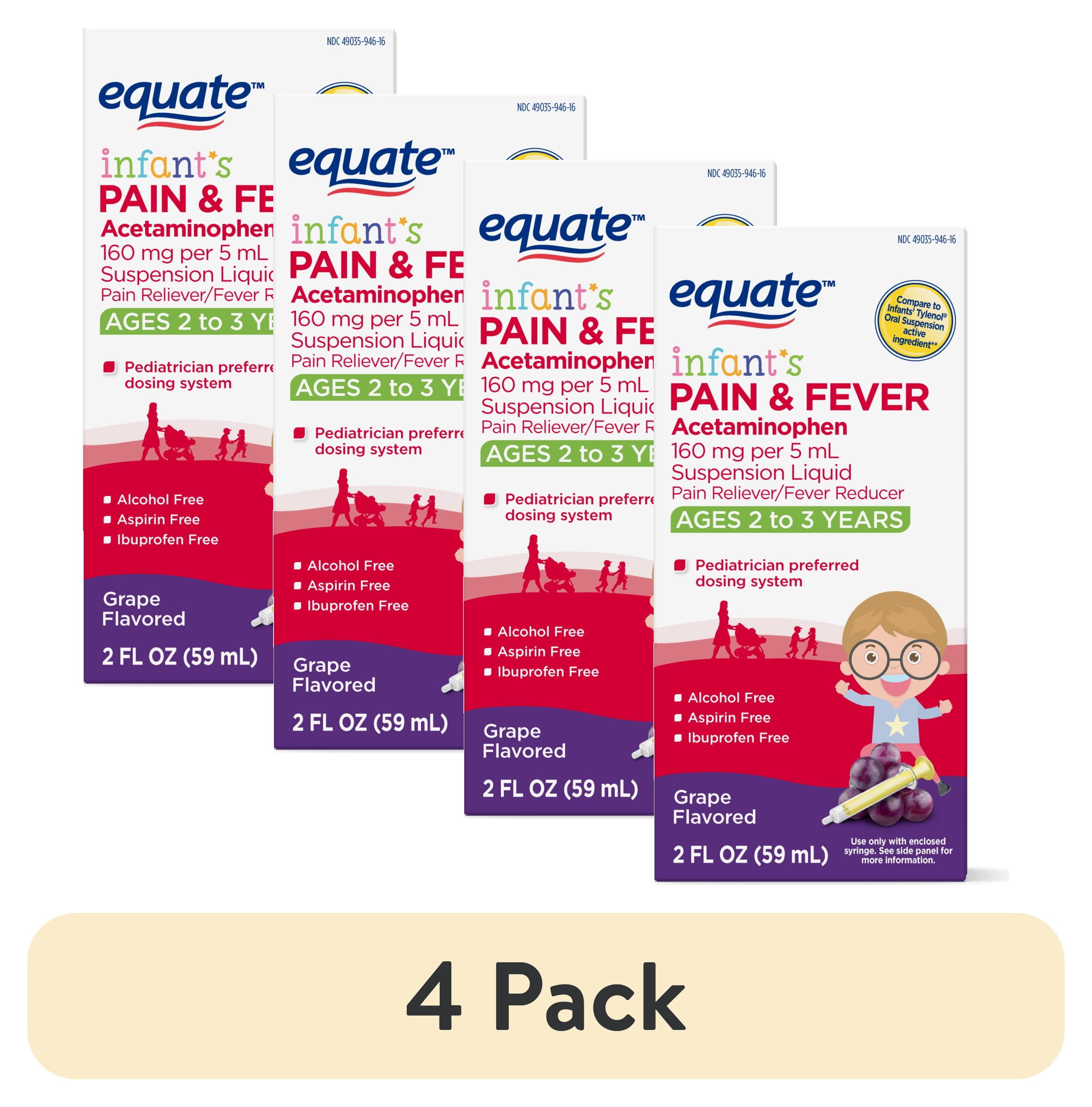 (4 pack) Equate Infants' Pain and Fever, Grape Flavor, 2.0 Fluid Ounce ...