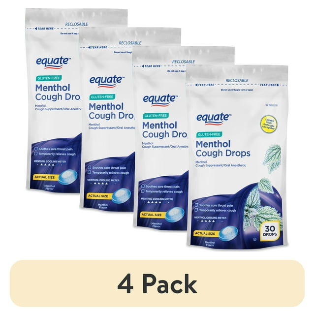 (4 pack) Equate Gluten-Free Menthol Cough Drops, Menthol Flavor, 30 ...