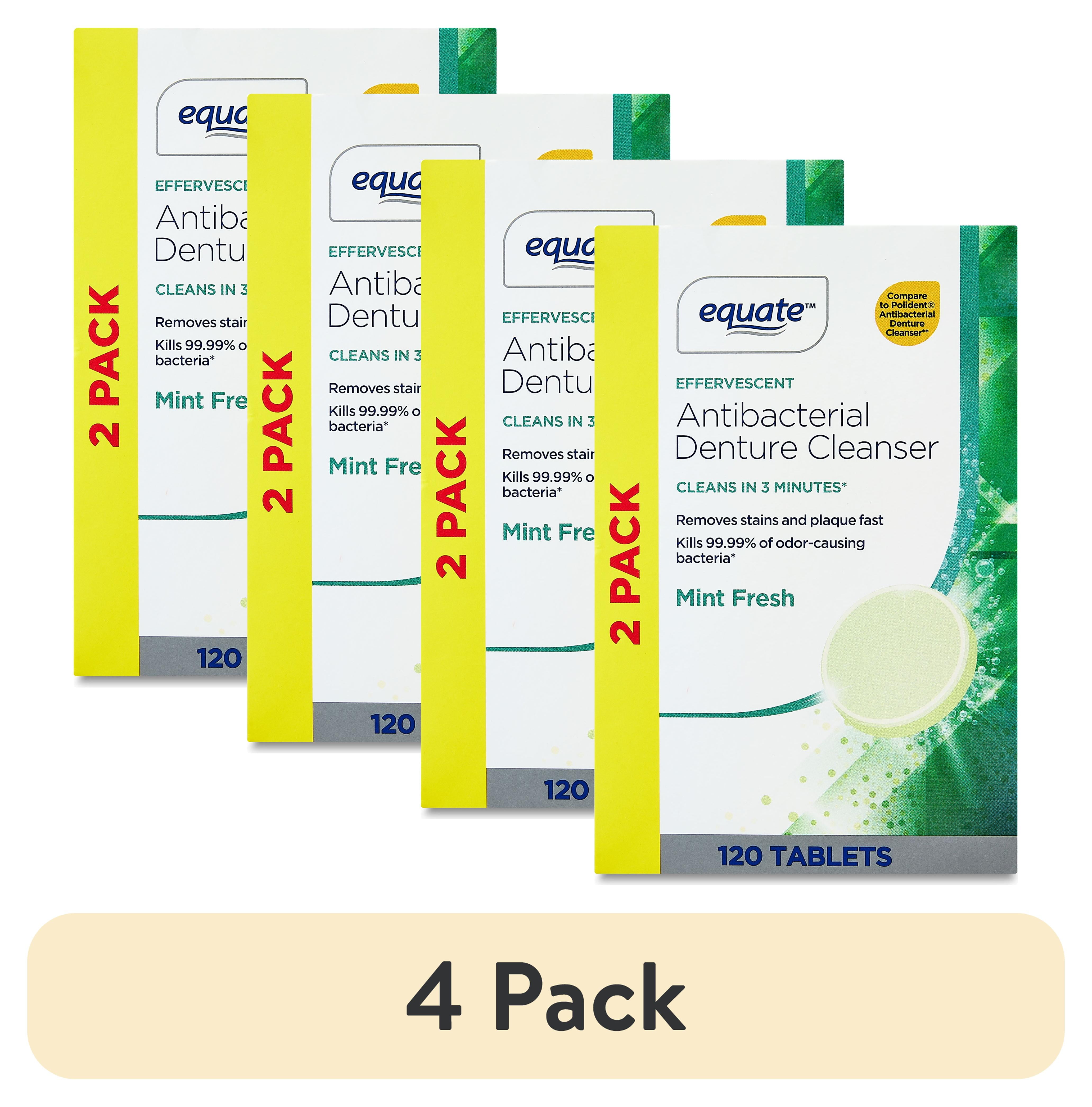 (4 pack) Equate Effervescent Antibacterial Denture Cleanser Tablets ...