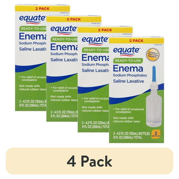 (4 pack) Equate Ready-to-Use Enema Sodium Phosphates Saline Laxative, 9 ...
