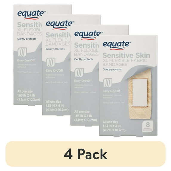 (4 pack) Equate Sensitive Skin Adhesive Bandages, X -Large, 8 Count ...