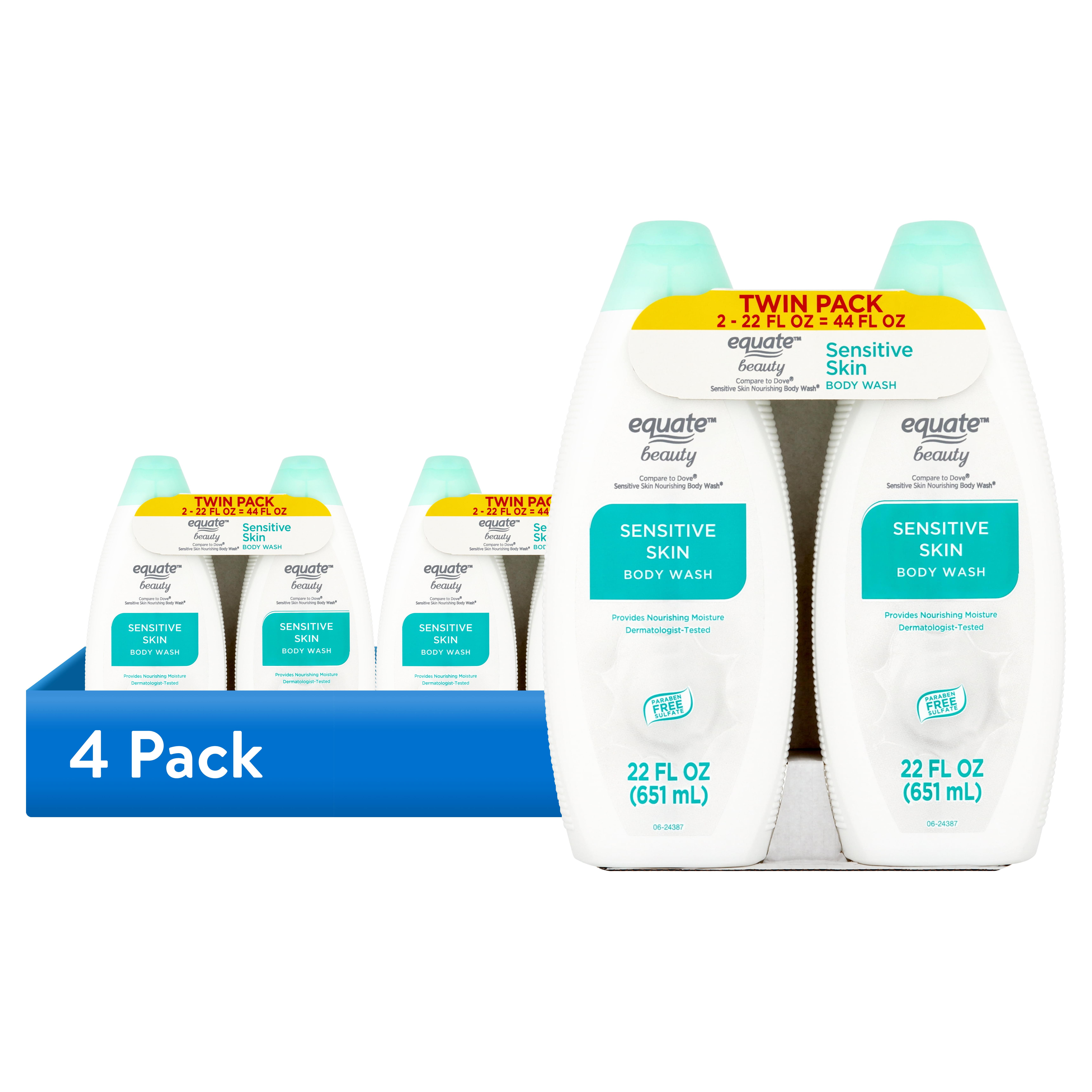 (4 pack) Equate Sensitive Skin Body Wash, 22 fl oz (2 Count), Compare ...