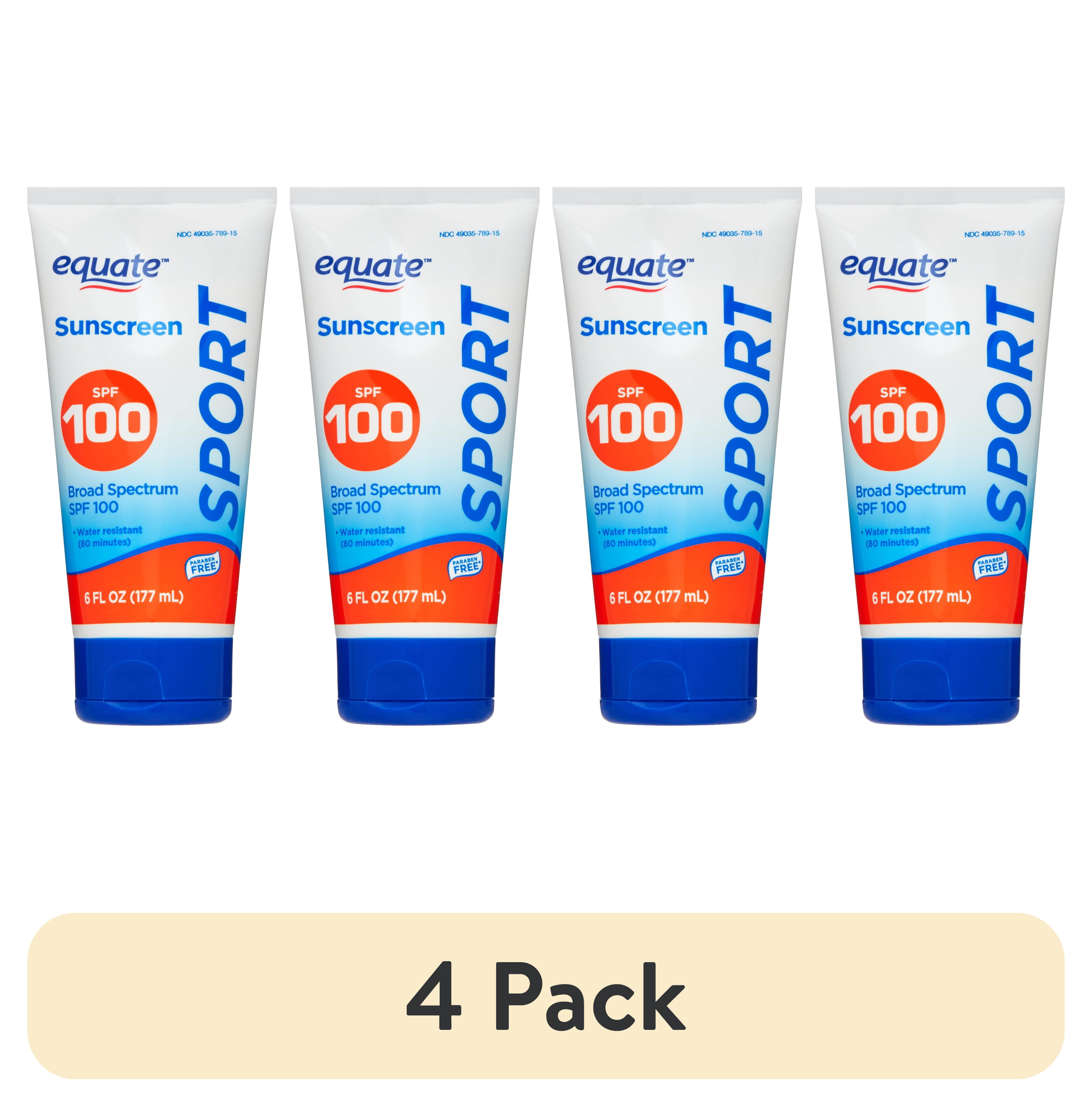 (4 pack) Equate Sport Broad Spectrum Sunscreen Lotion, SPF 100, 6 fl oz ...