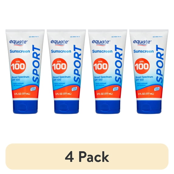 (4 pack) Equate Sport Broad Spectrum Sunscreen Lotion, SPF 100, 6 fl oz ...