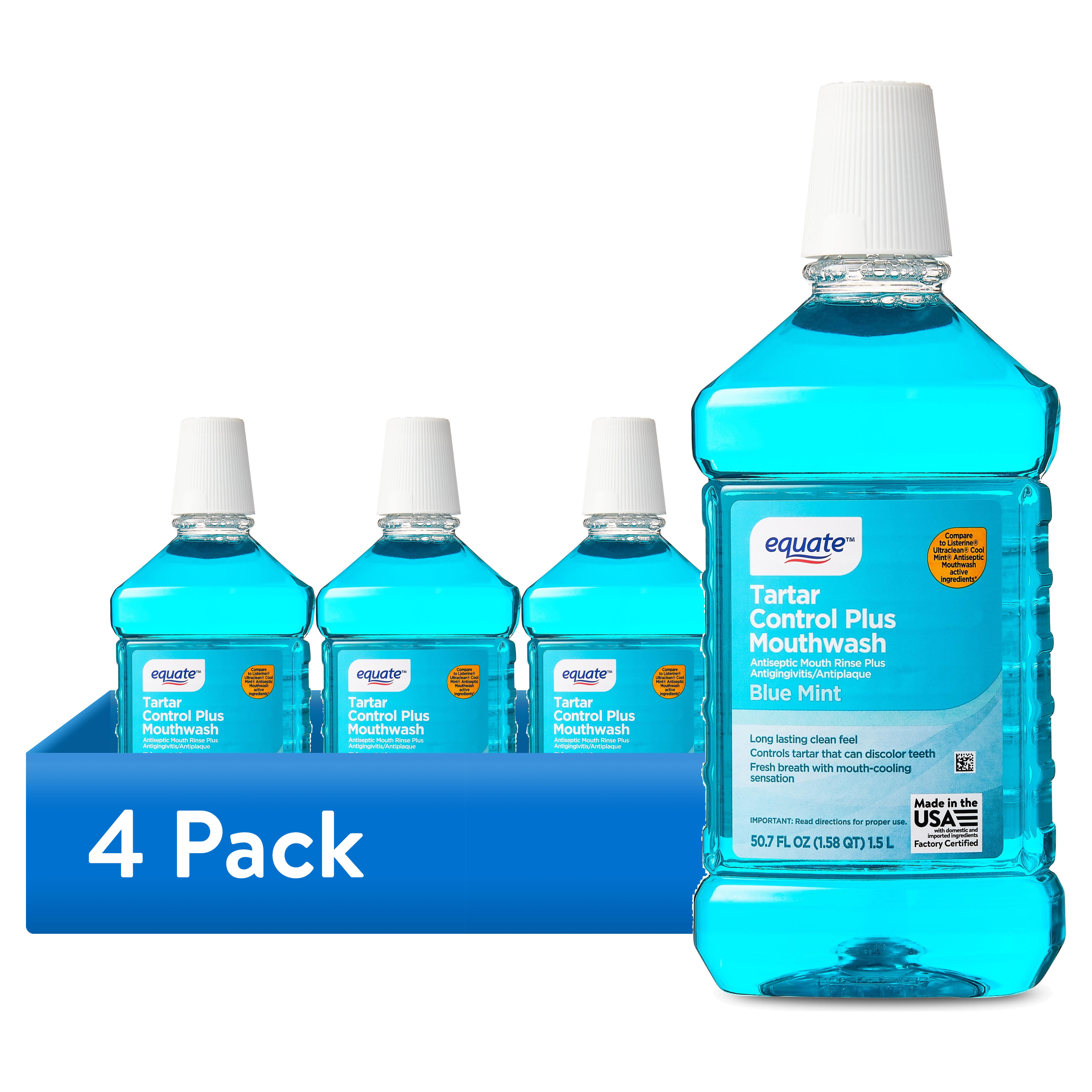 (4 pack) Equate Blue Mint Tartar Control Plus Antiseptic Mouthwash for ...