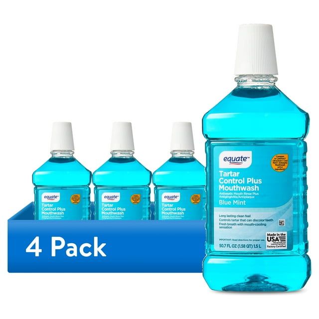 (4 pack) Equate Tartar Control Plus Antiseptic Mouthrinse Plus Antigingivitis/Antiplaque, Blue ...