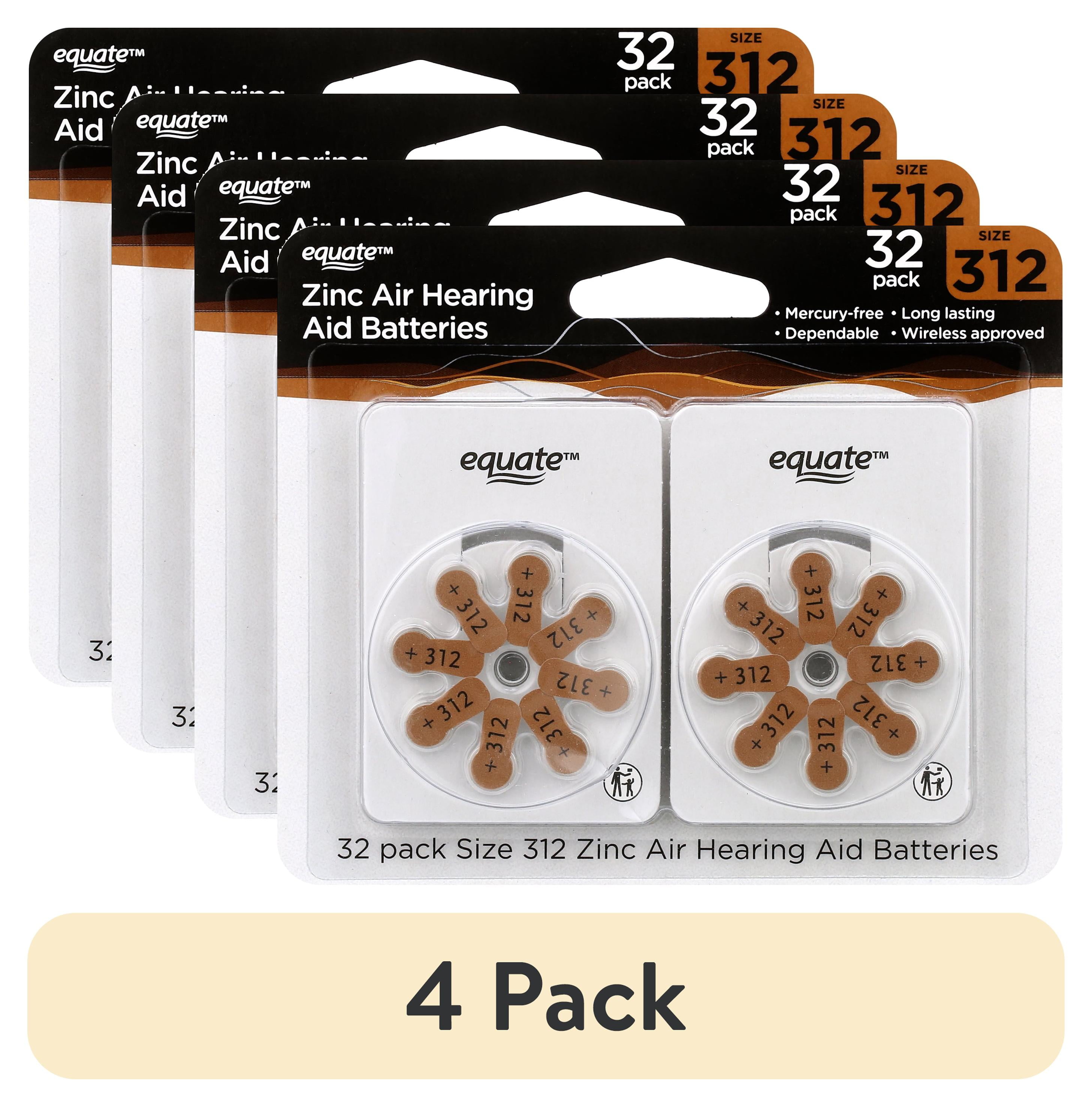 (4 pack) Equate Zinc Air Hearing Aid Batteries, Size 312, 32 Count ...