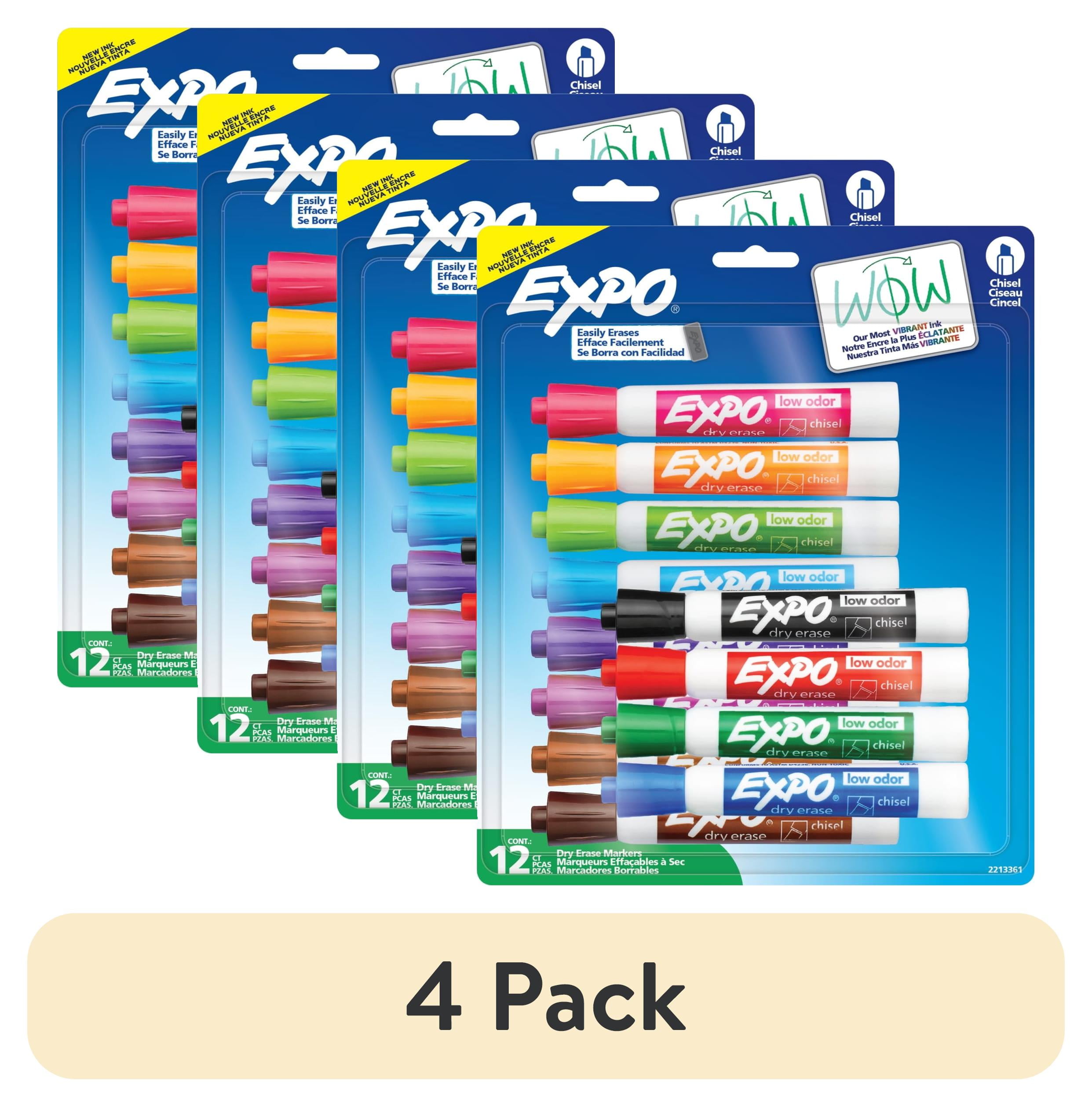 (4 pack) EXPO Dry Erase Markers, Chisel Tip, Assorted Colors, 12 Count ...