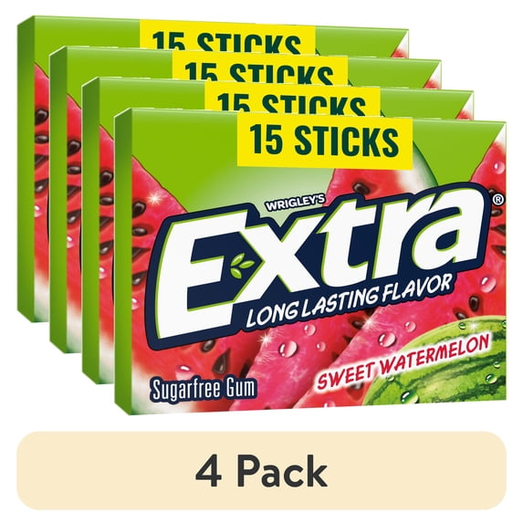 (4 pack) Extra Sweet Watermelon Sugar Free Chewing Gum, Single Pack ...