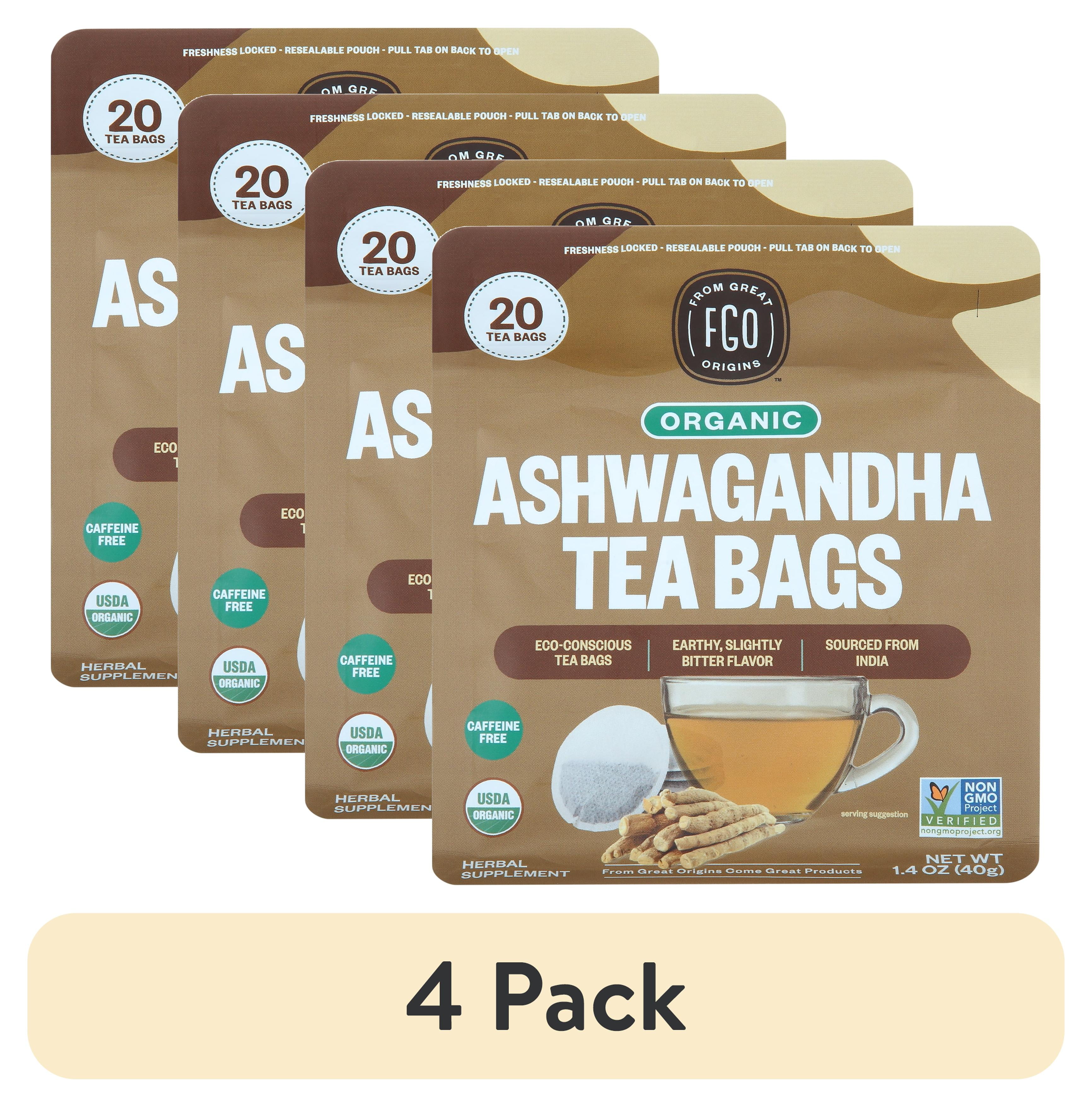 (4 pack) FGO Ashwagandha Tea, Organic, Eco-Conscious Tea Bags (20 Count ...