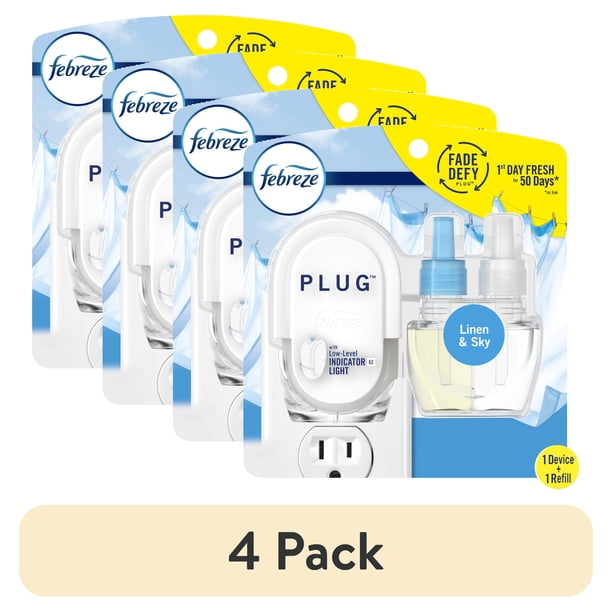 (4 pack) Febreze Plug In Air Freshener, Odor-Fighting Oil Kit, Linen ...
