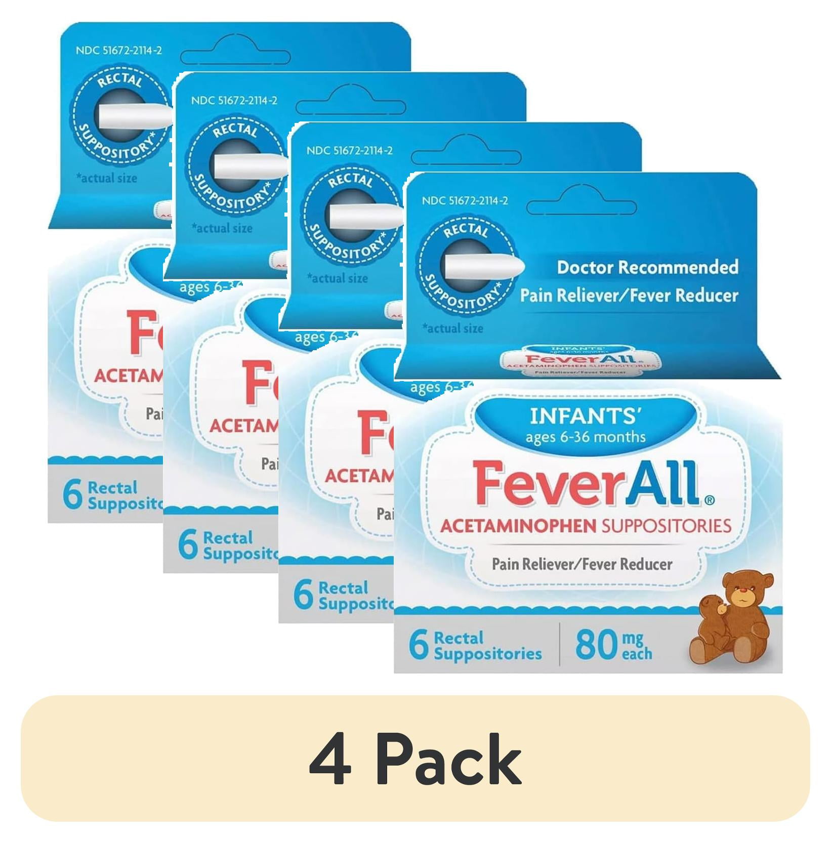 (4 pack) Feverall Infant Acetaminophen Suppositories 6 Rectal ...