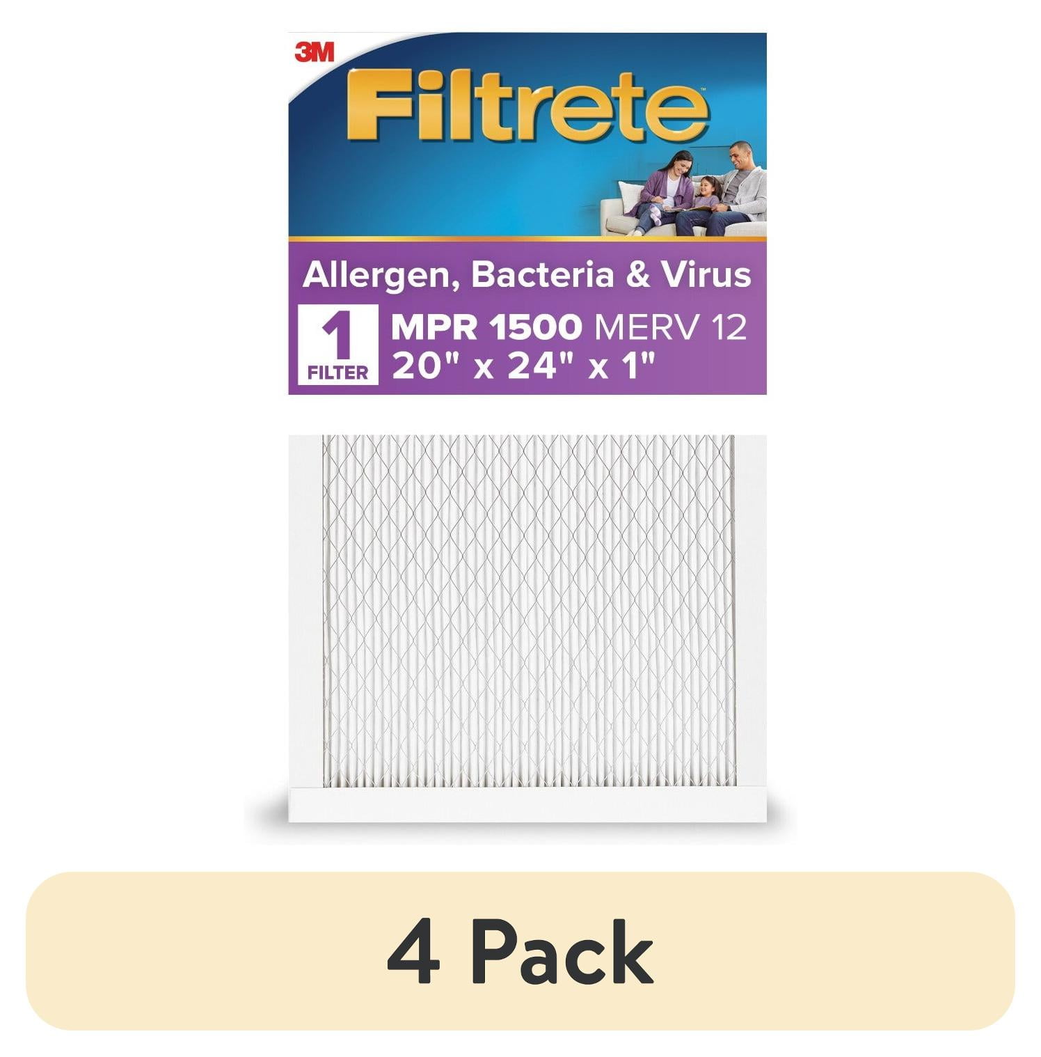 (4 pack) Filtrete 20x24x1 HVAC Furnace Air Filter, MPR 1500 MERV 12 ...