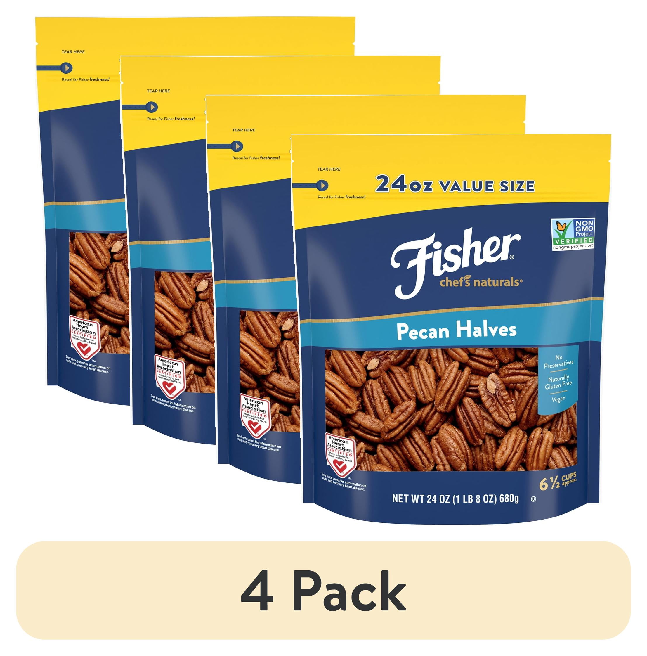 (4 pack) Fisher Non-GMO, No-Preservatives, Heart Healthy Pecan Halves ...