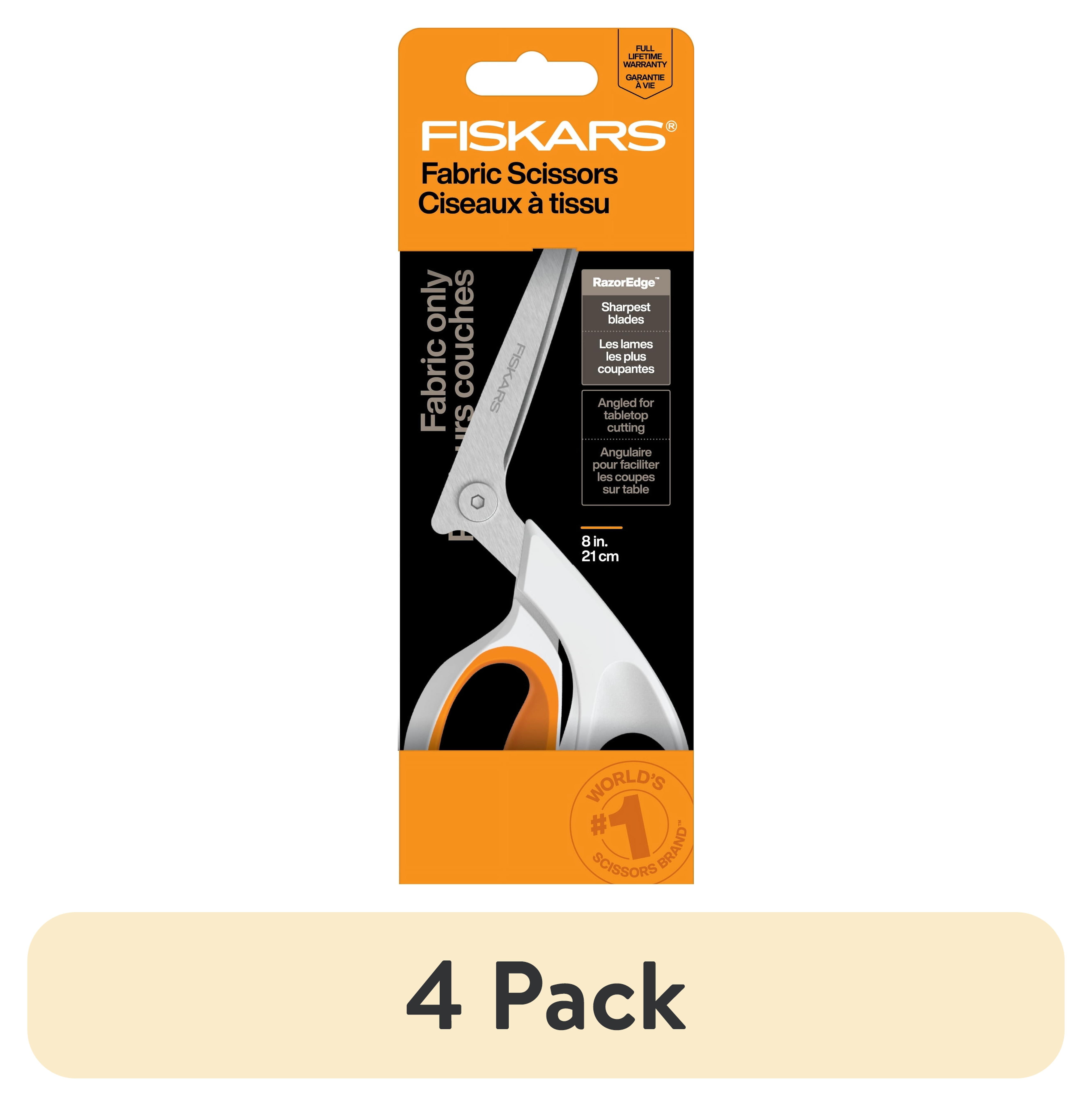 (4 pack) Fiskars 8-Inch RazorEdge Fabric Shears for Tabletop Cutting ...