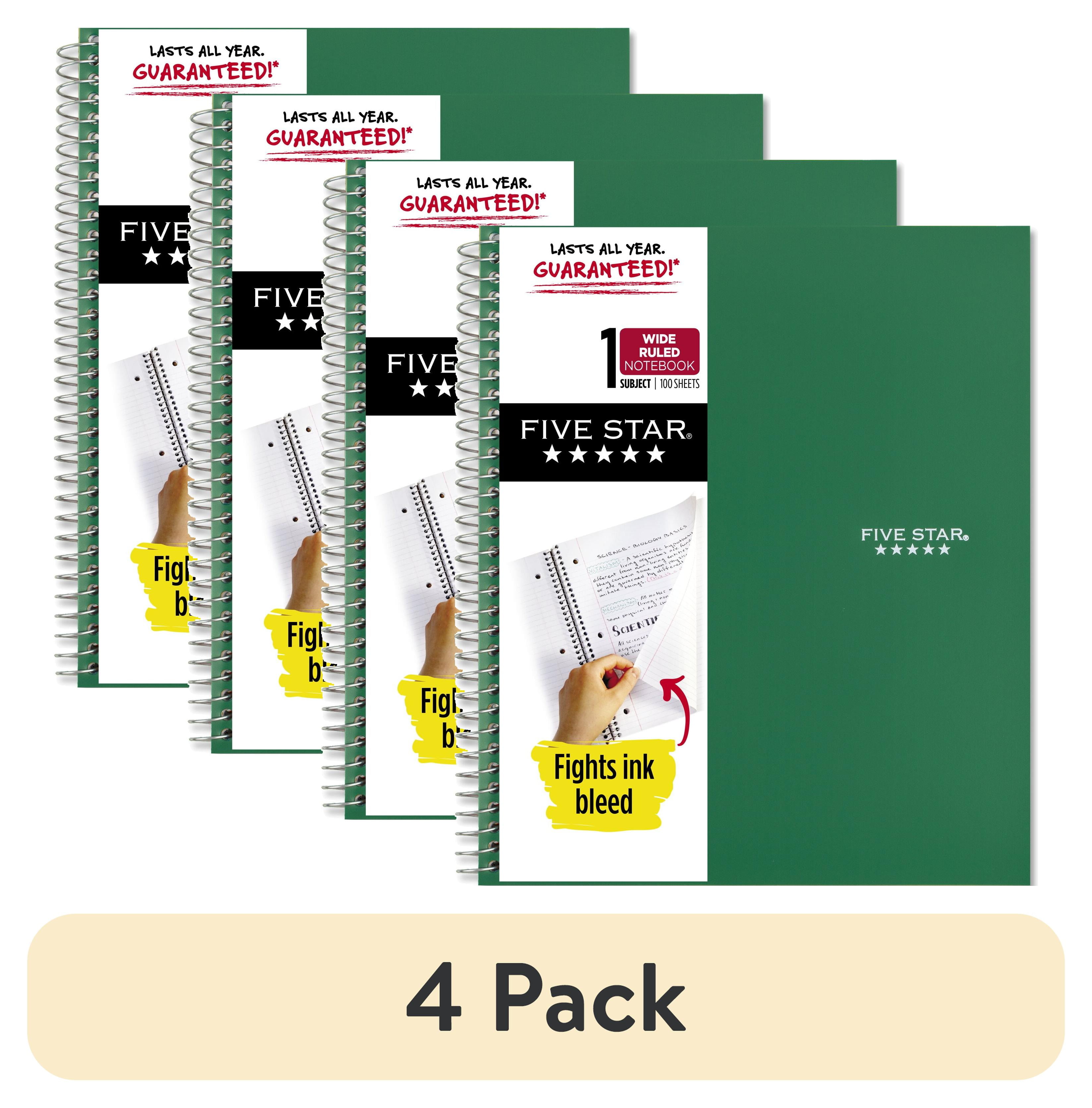 (4 pack) Five Star 1 Subject Wide Ruled Notebook Plus Study App, 8" x ...