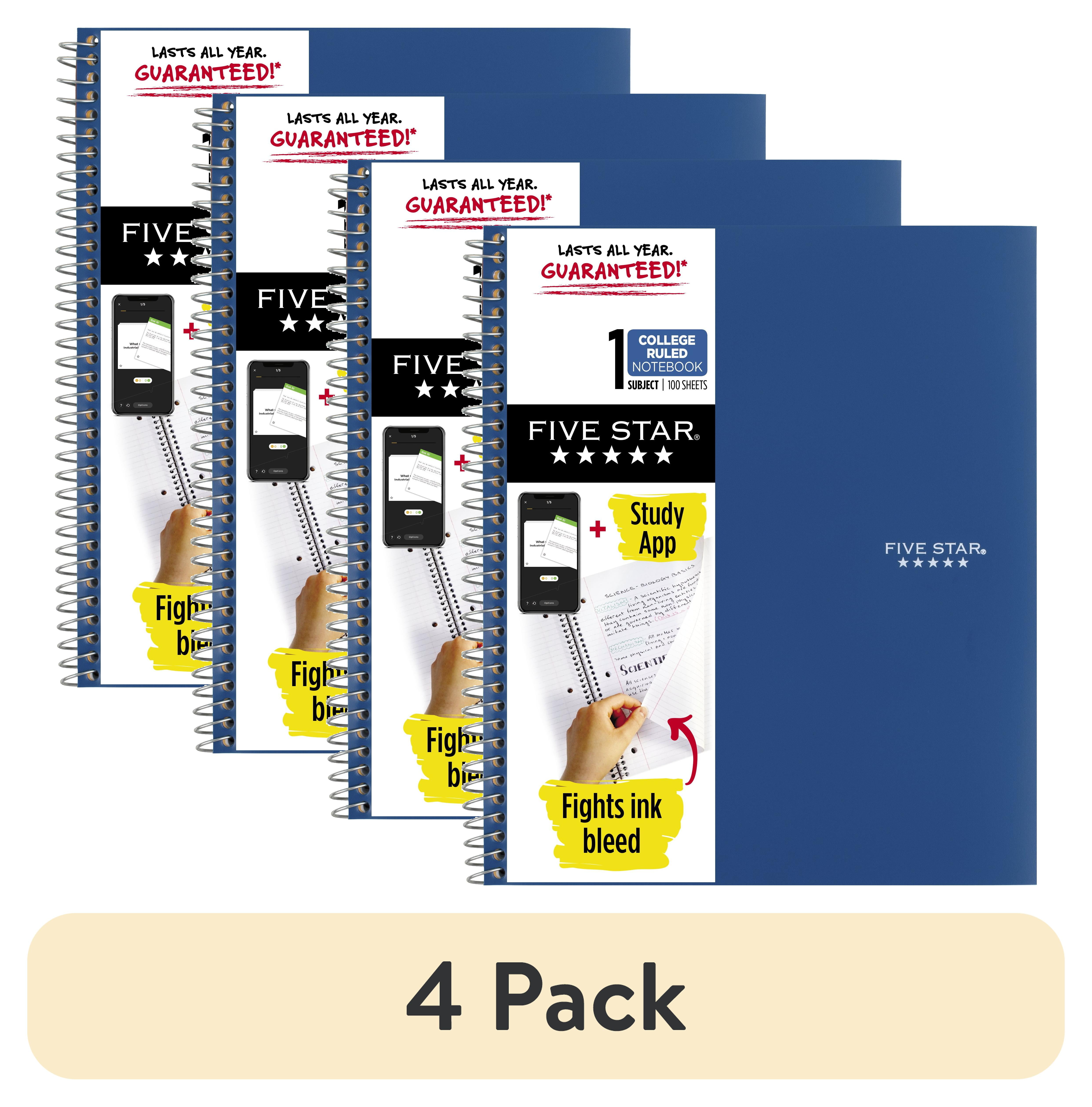(4 pack) Five Star 1 Subject College Ruled Notebook Plus Study App, 8.5 ...