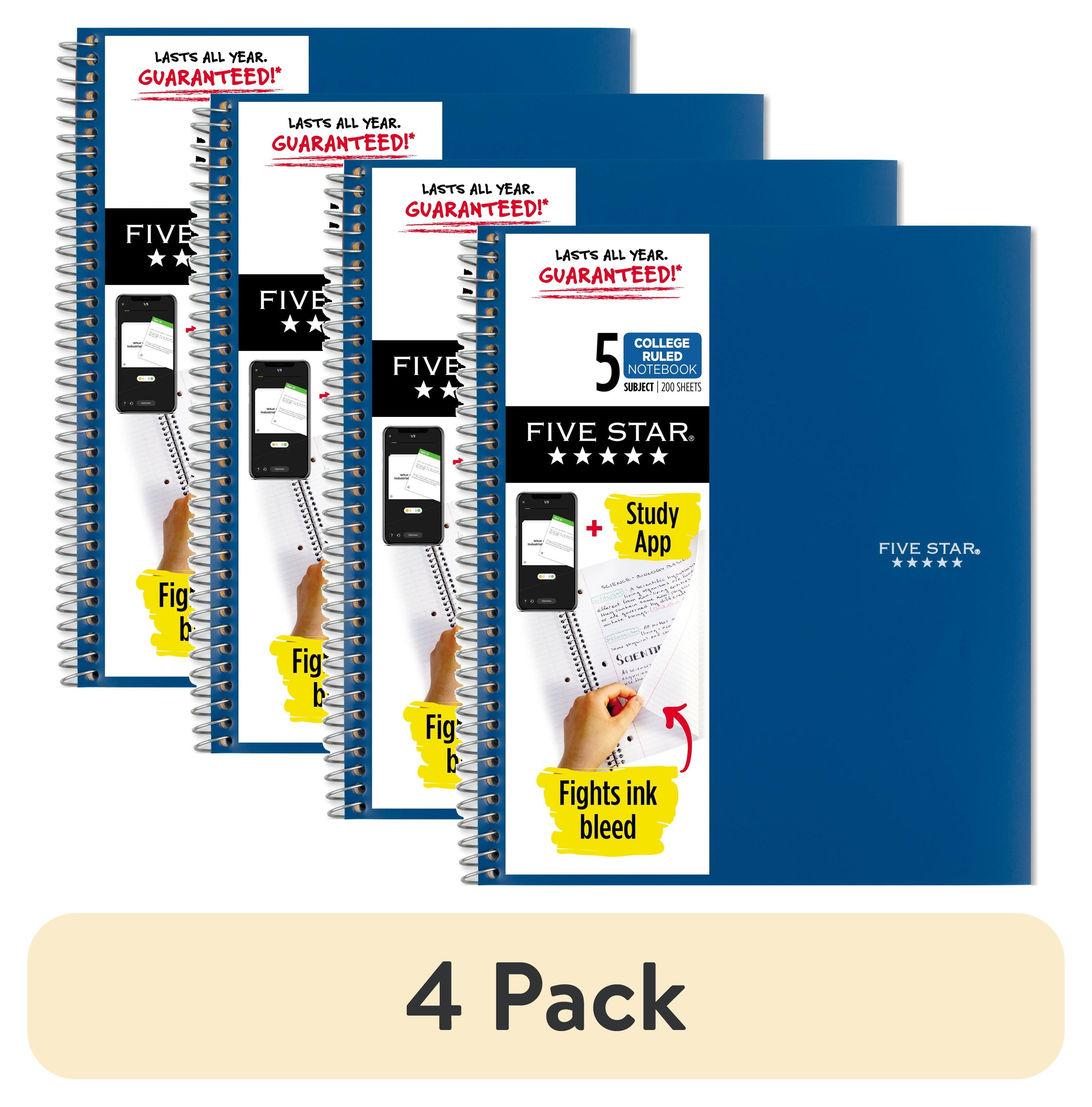 (4 pack) Five Star 5 Subject College Ruled Notebook Plus Study App, 8.5 ...