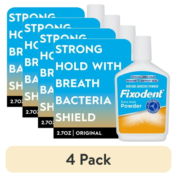 (4 pack) Fixodent Extra Hold Denture Adhesive Powder, Long-Lasting Hold ...