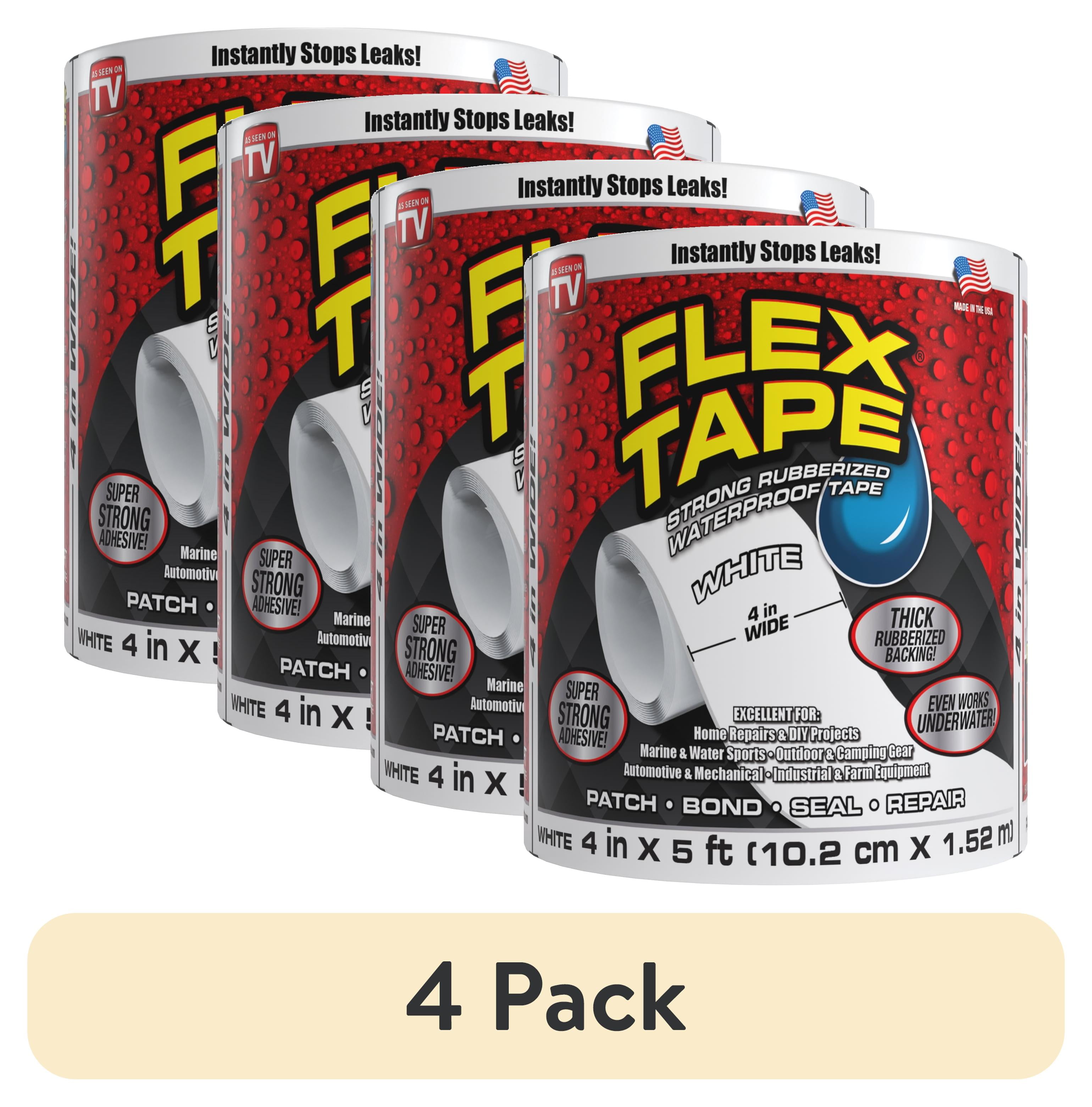 (4 pack) Flex Tape Strong Rubberized Waterproof Tape, 4 inches x 5 feet ...