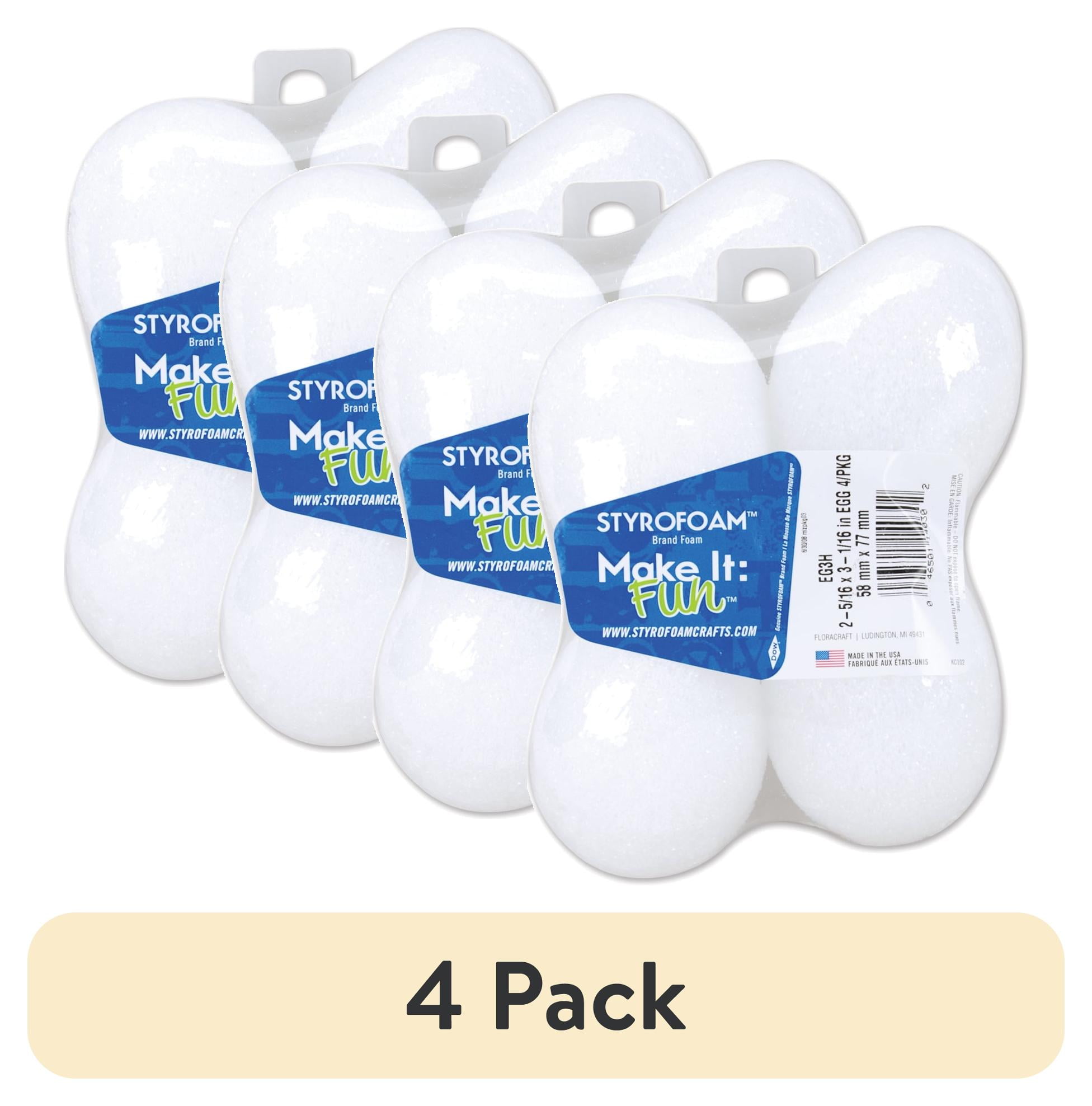 (4 pack) Floracraft Styrofoam Eggs, 3-1/16" x 2-15/16", 4/Pkg, White ...