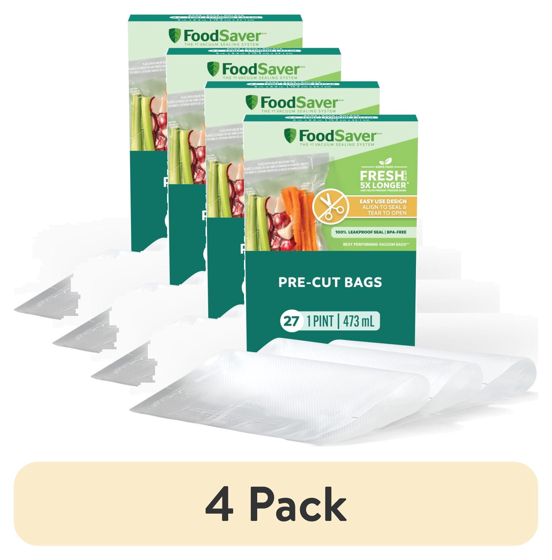 (4 pack) FoodSaver Pint Pre-Cut Vacuum Seal Bags, Easy Use Vacuum ...