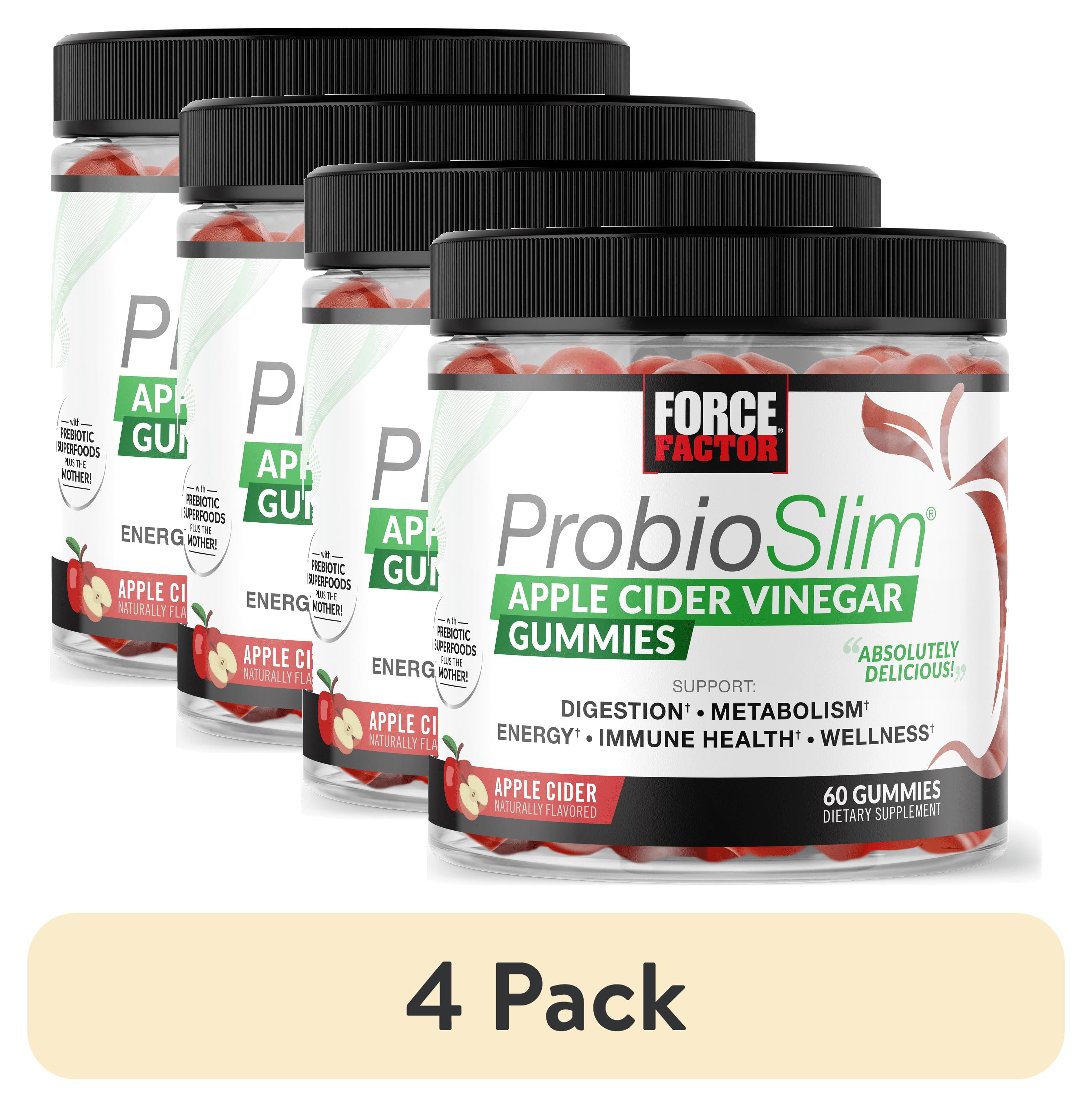 (4 pack) Force Factor ProbioSlim Apple Cider Vinegar Gummies Supplement ...