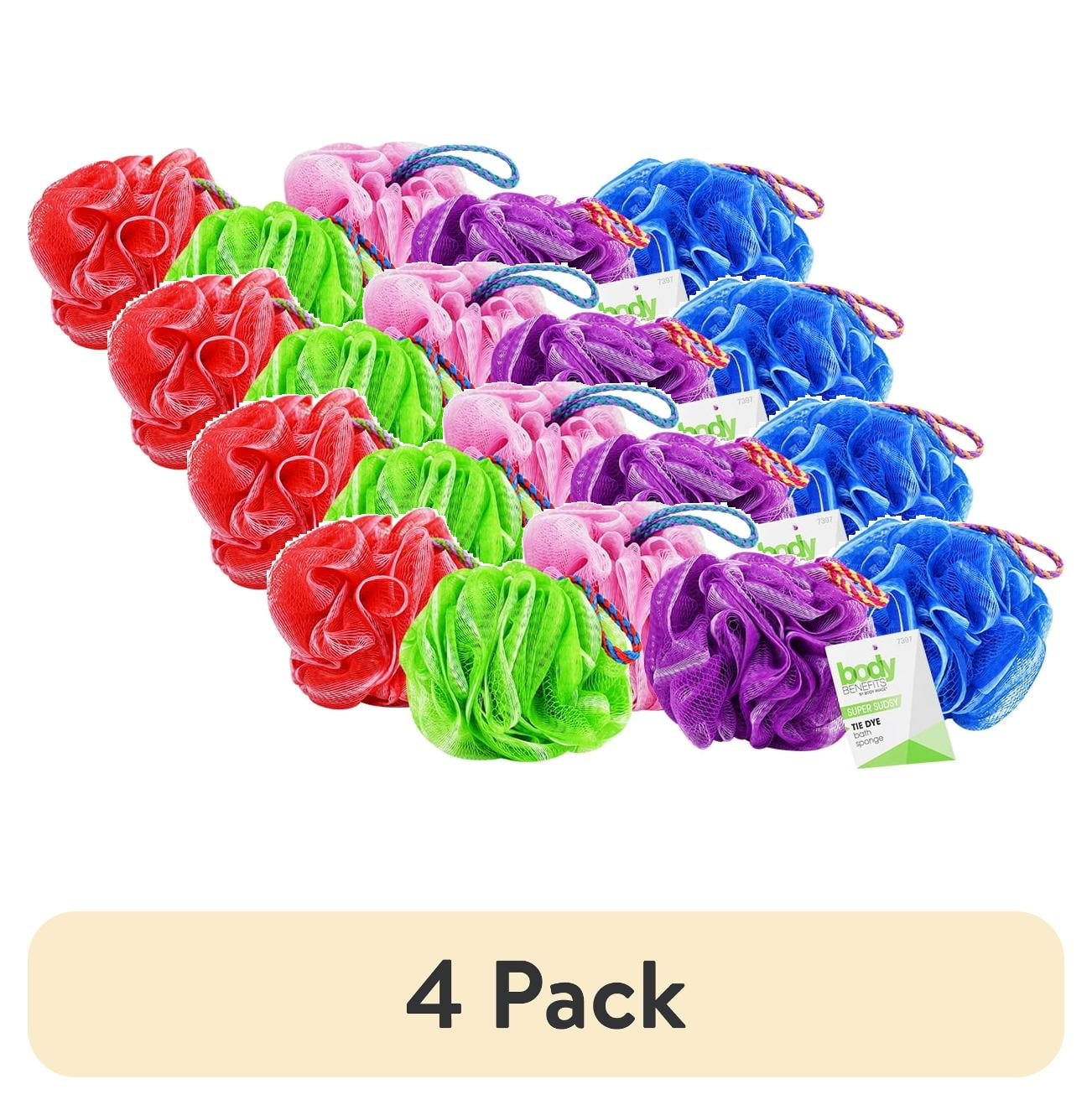 (4 pack) Freeman Mesh Tie Dye Pouf & Loofah, Exfoliating Bath Sponge ...