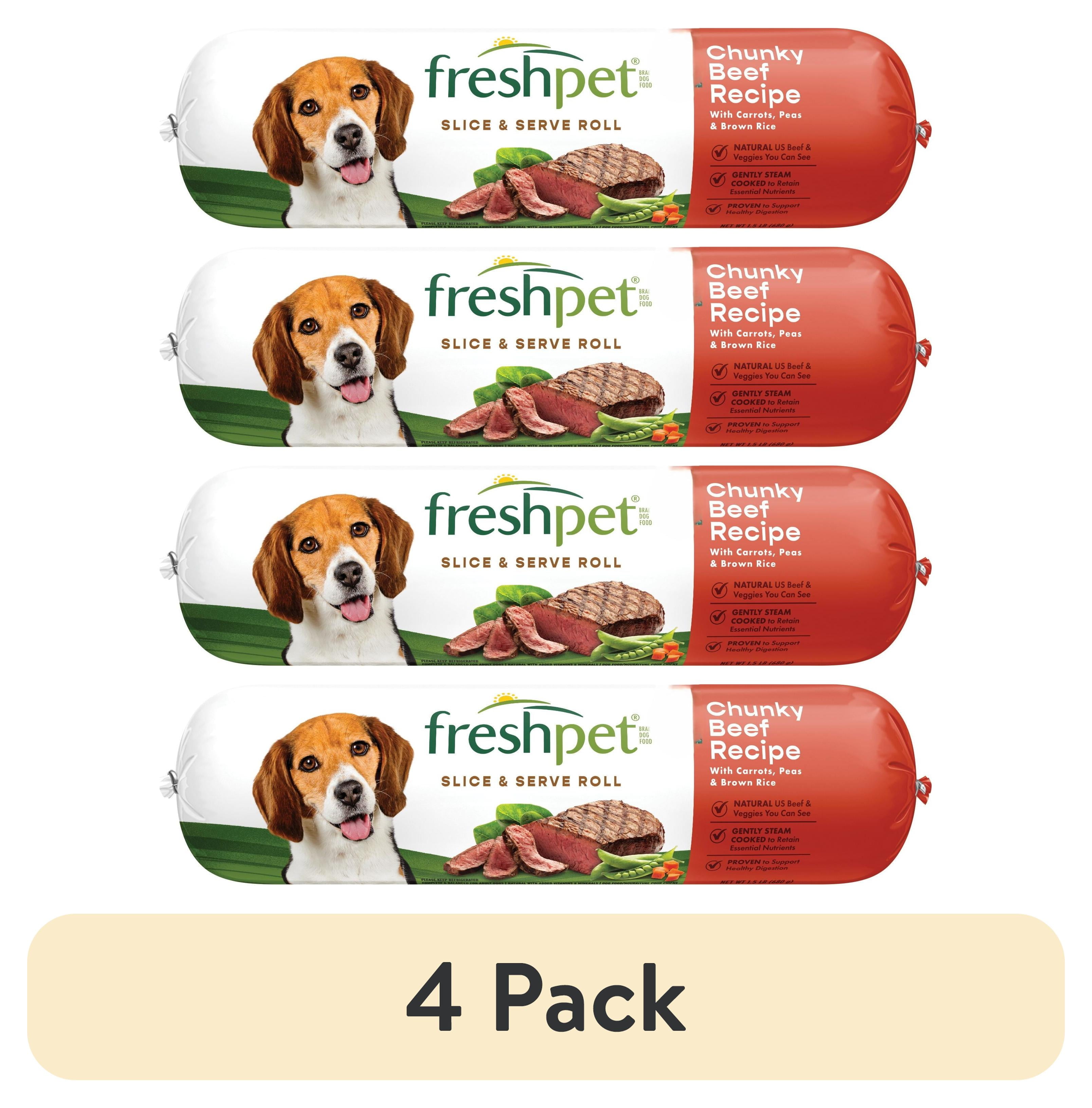 (4 pack) Freshpet Fresh Dog Food, Chunky Beef Recipe, Slice & Serve ...