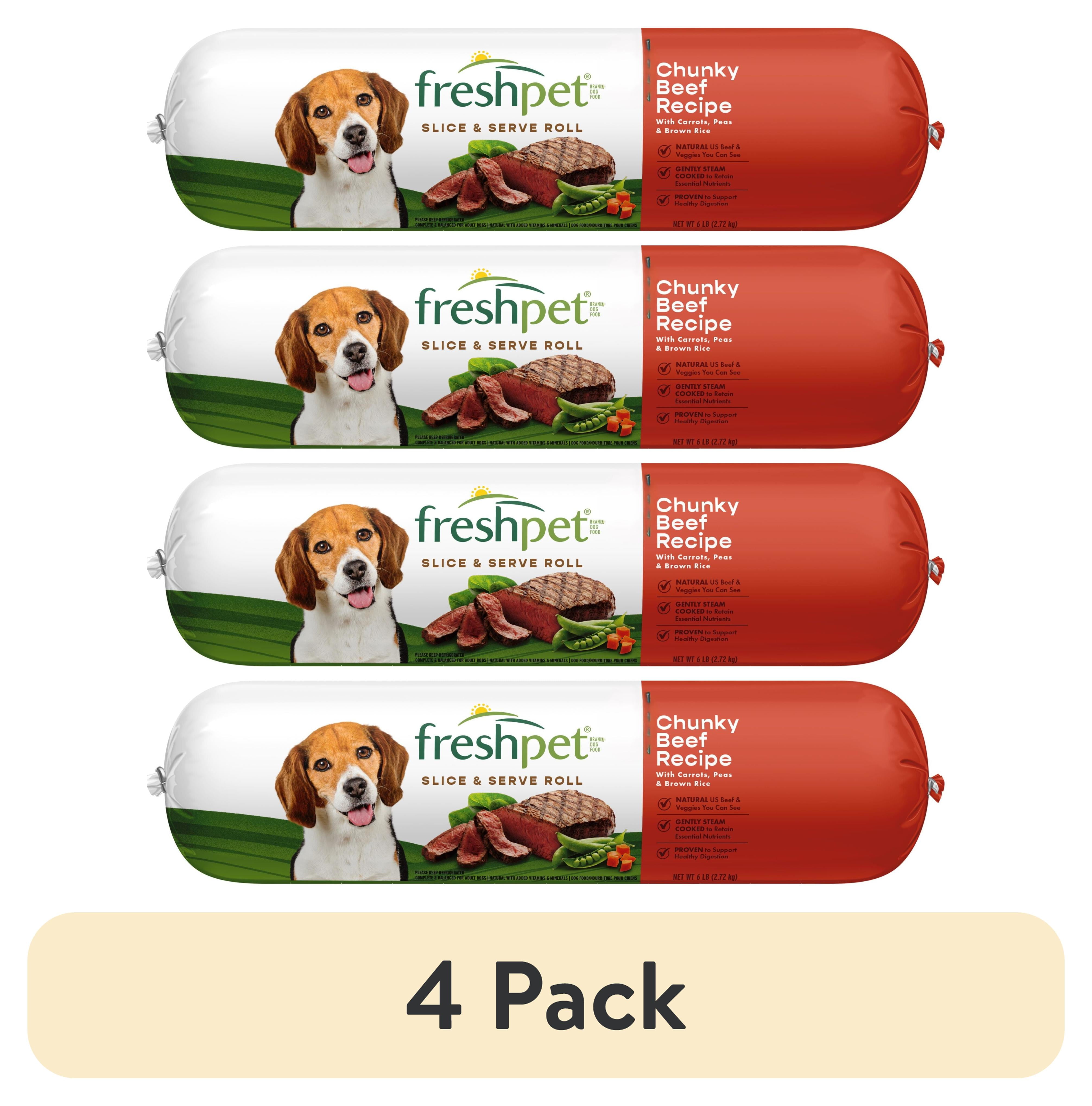 (4 pack) Freshpet Fresh Dog Food, Chunky Beef Recipe, Slice & Serve ...