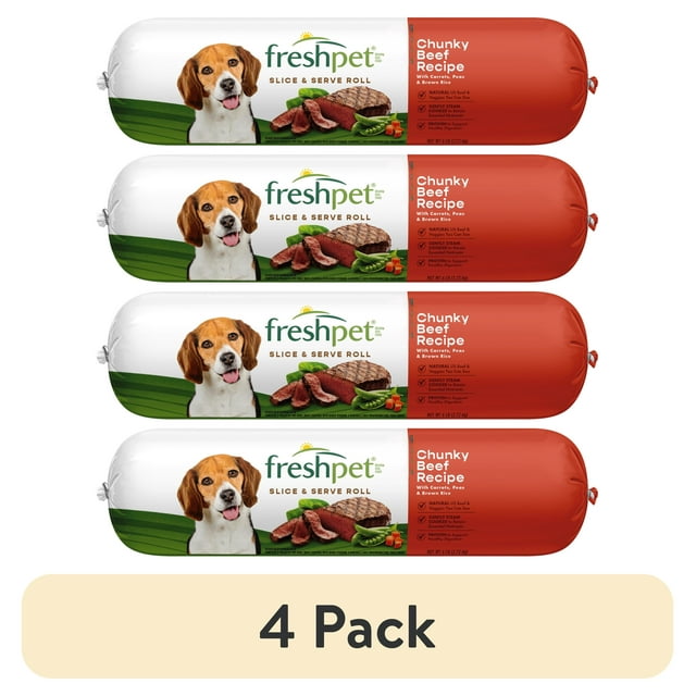 (4 pack) Freshpet Fresh Dog Food, Slice & Serve Roll, Chunky Beef ...