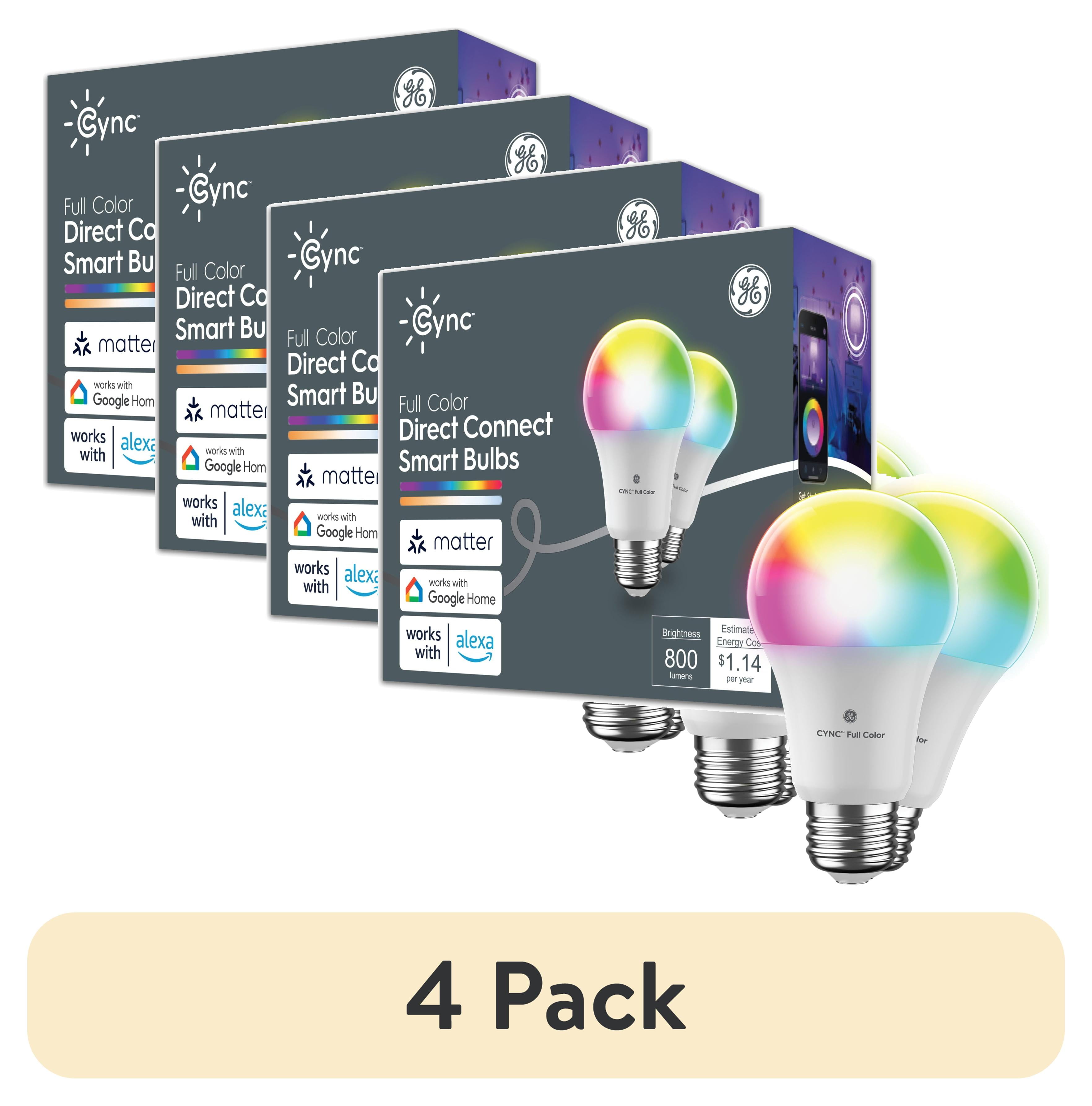 (4 pack) GE Cync A19 Smart LED Light Bulb, Color Changing Indoor Décor Lights, 60 Watts, Medium ...