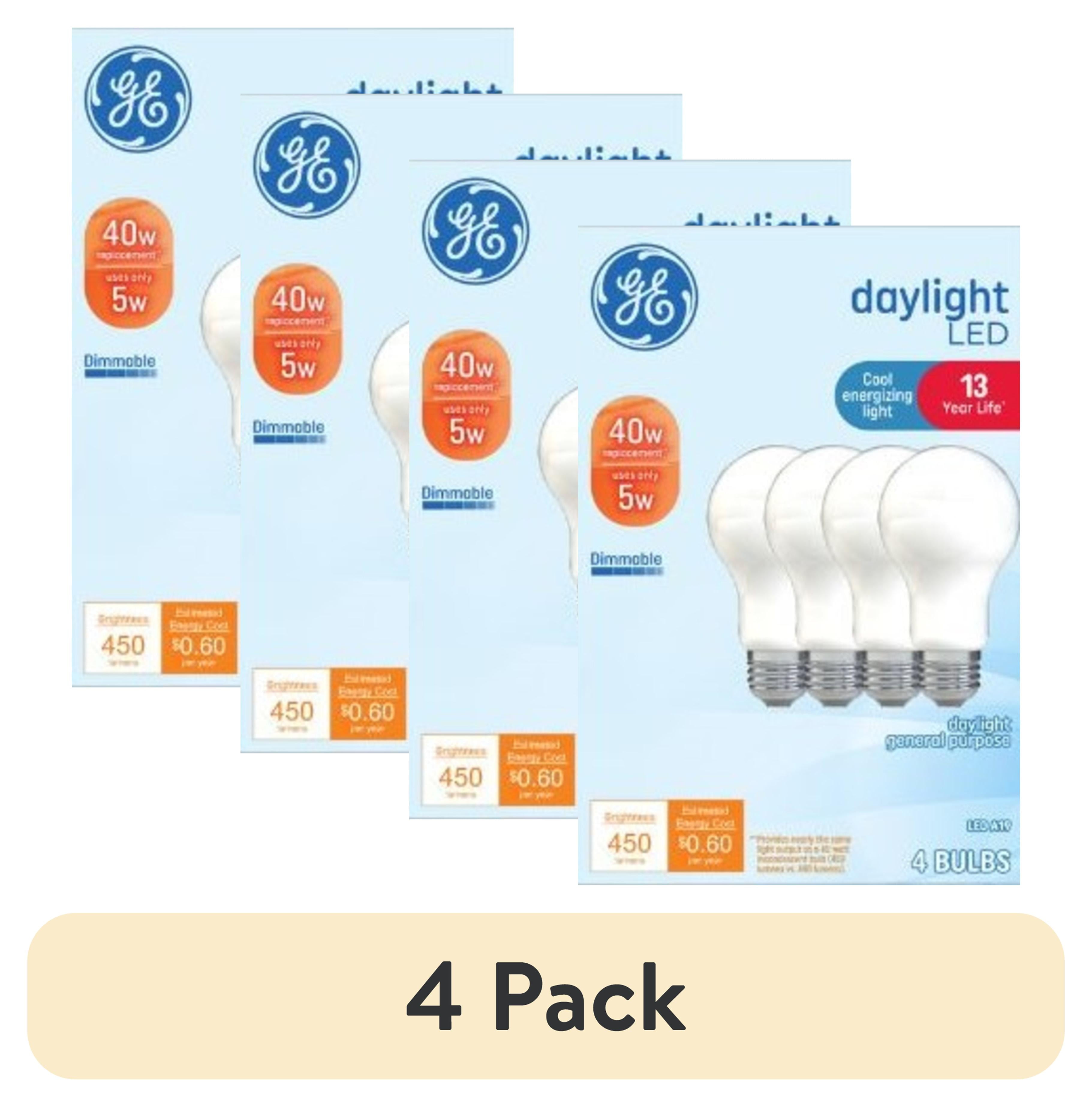 (4 pack) GE LED Light Bulbs, 40 Watts, Daylight, A19 Bulbs, Medium Base, Frosted Finish, 13yr ...