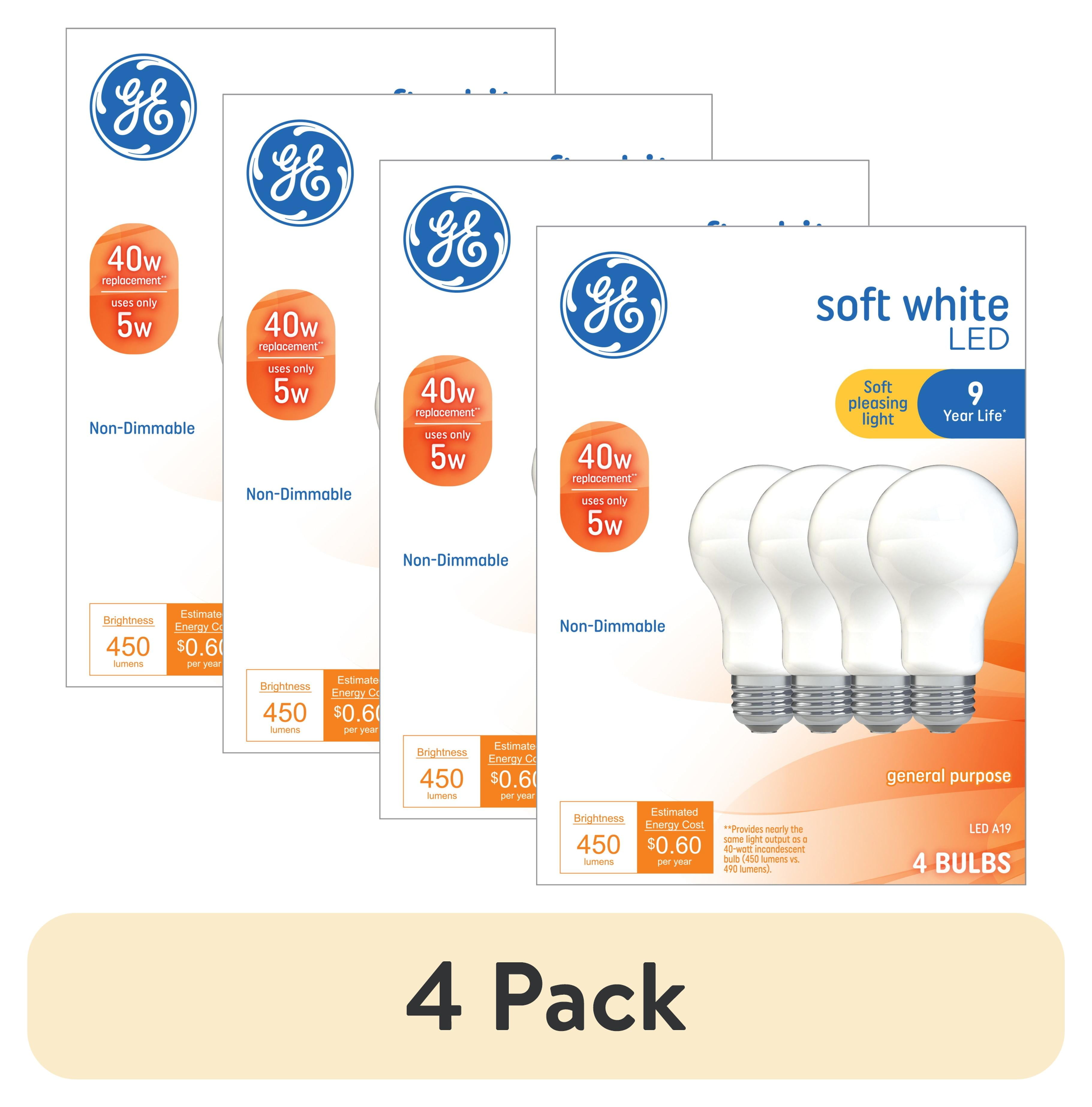 (4 pack) GE LED Light Bulbs, 40 Watts, Soft White, A19 Bulbs, Medium Base, Frosted Finish, 9yr ...