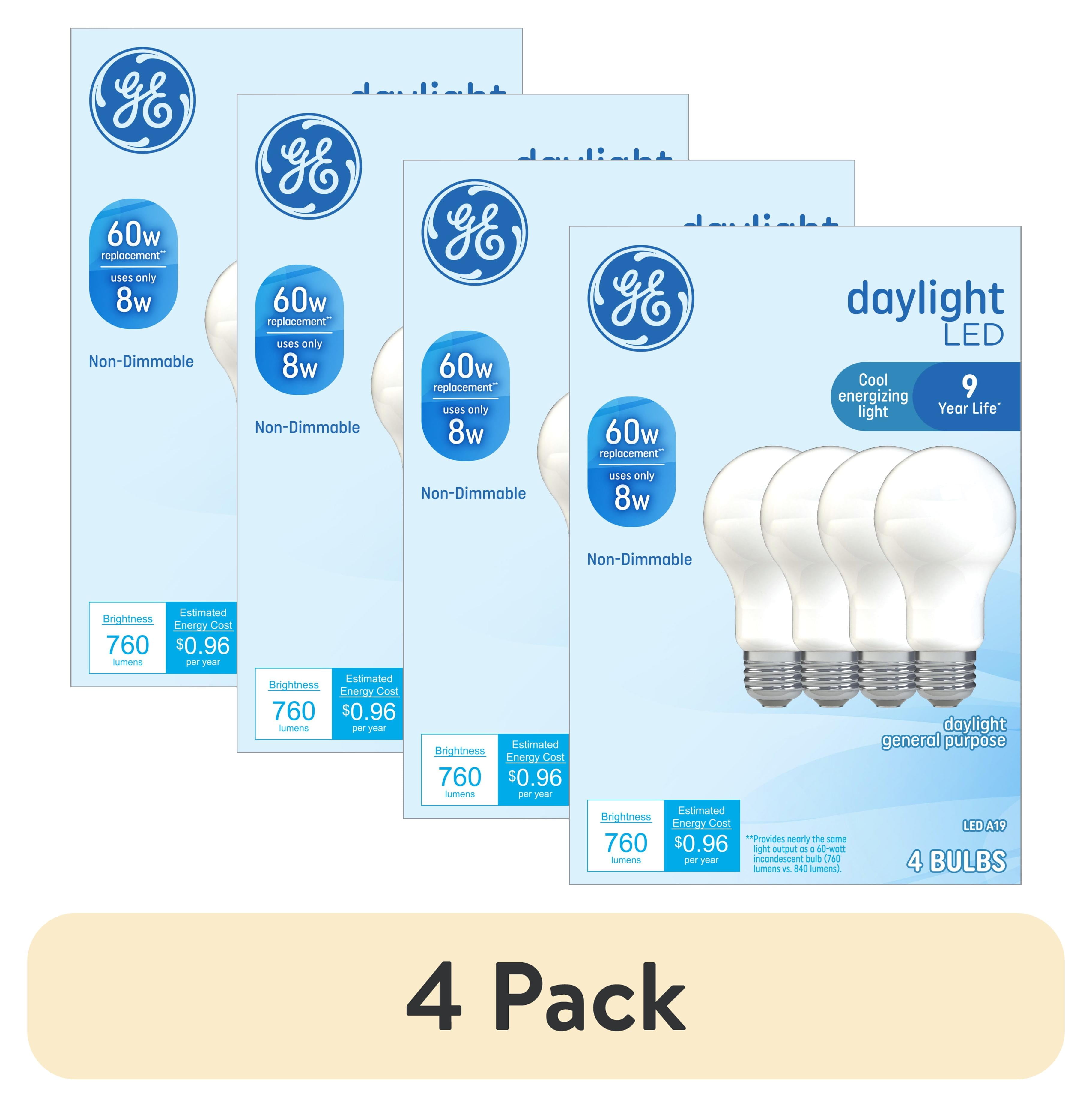 (4 pack) GE LED Light Bulbs, 60 Watt, Daylight, A19 Bulbs, Medium Base ...