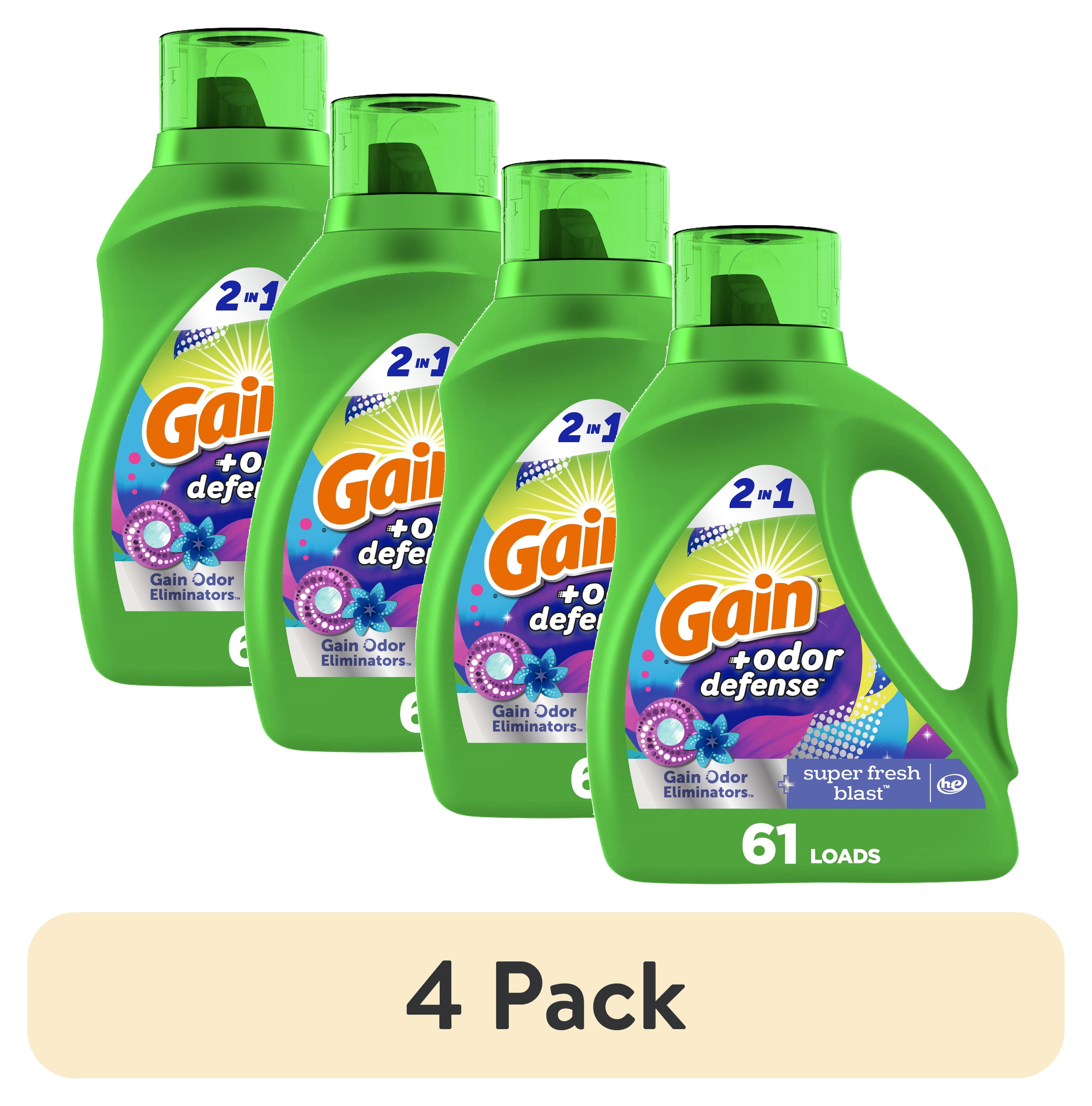 (4 pack) Gain Odor Defense Liquid Laundry Detergent, Super Fresh Blast ...