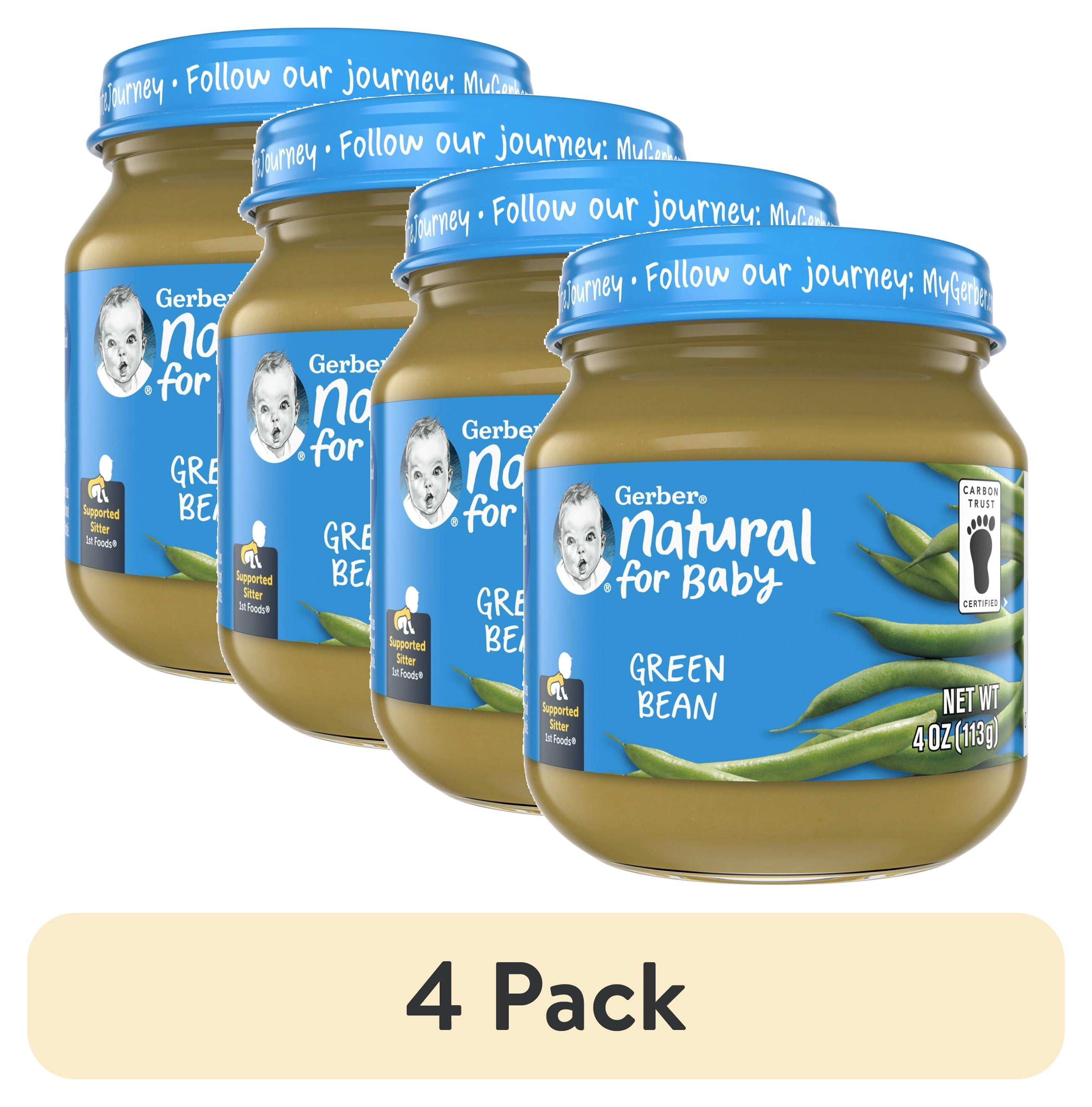 (4 pack) Gerber 1st Foods Natural for Baby Baby Food, Green Bean, 4 oz ...