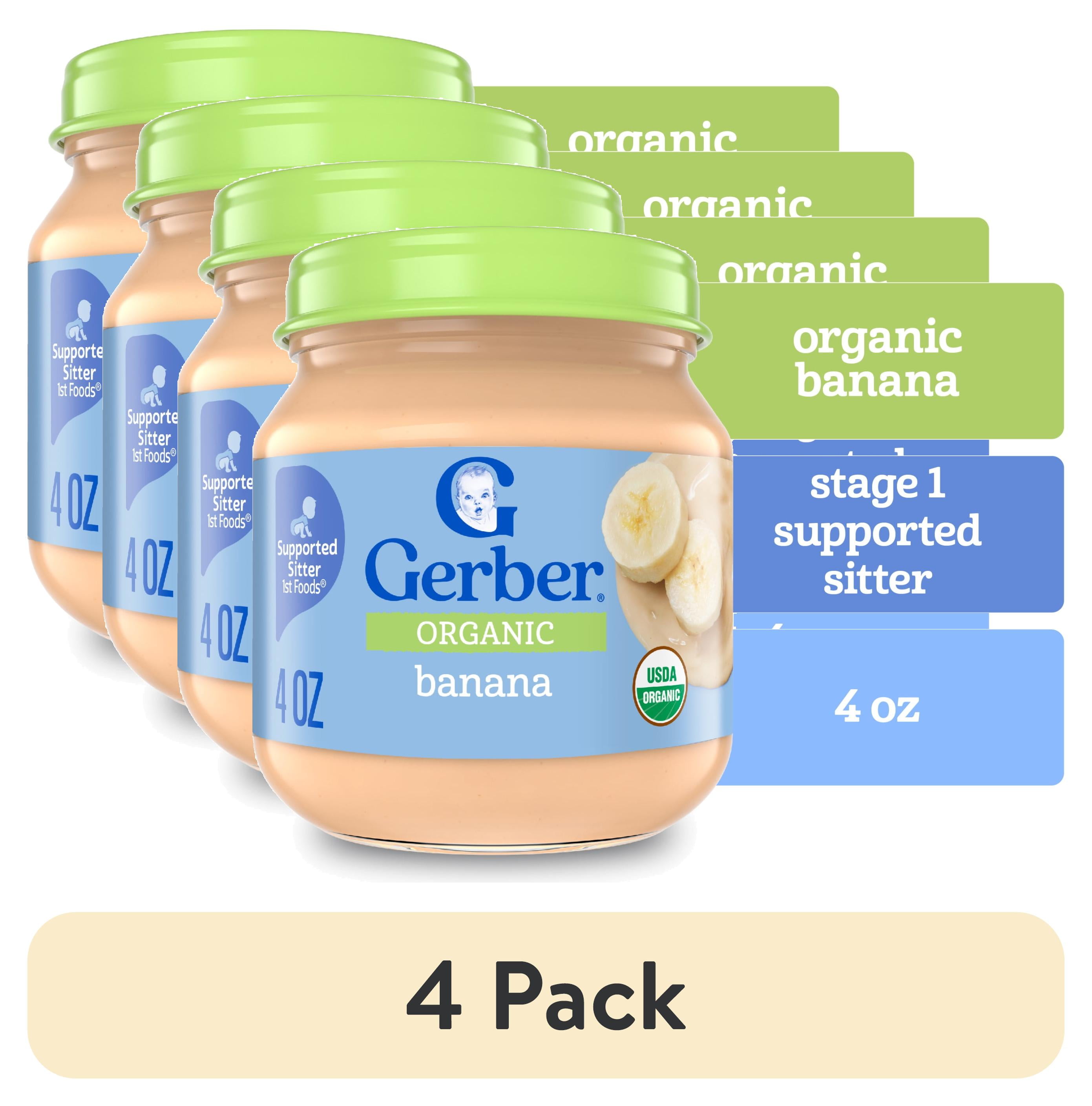 (4 pack) Gerber 1st Foods Organic for Baby Baby Food, Banana, 4 oz Jar ...