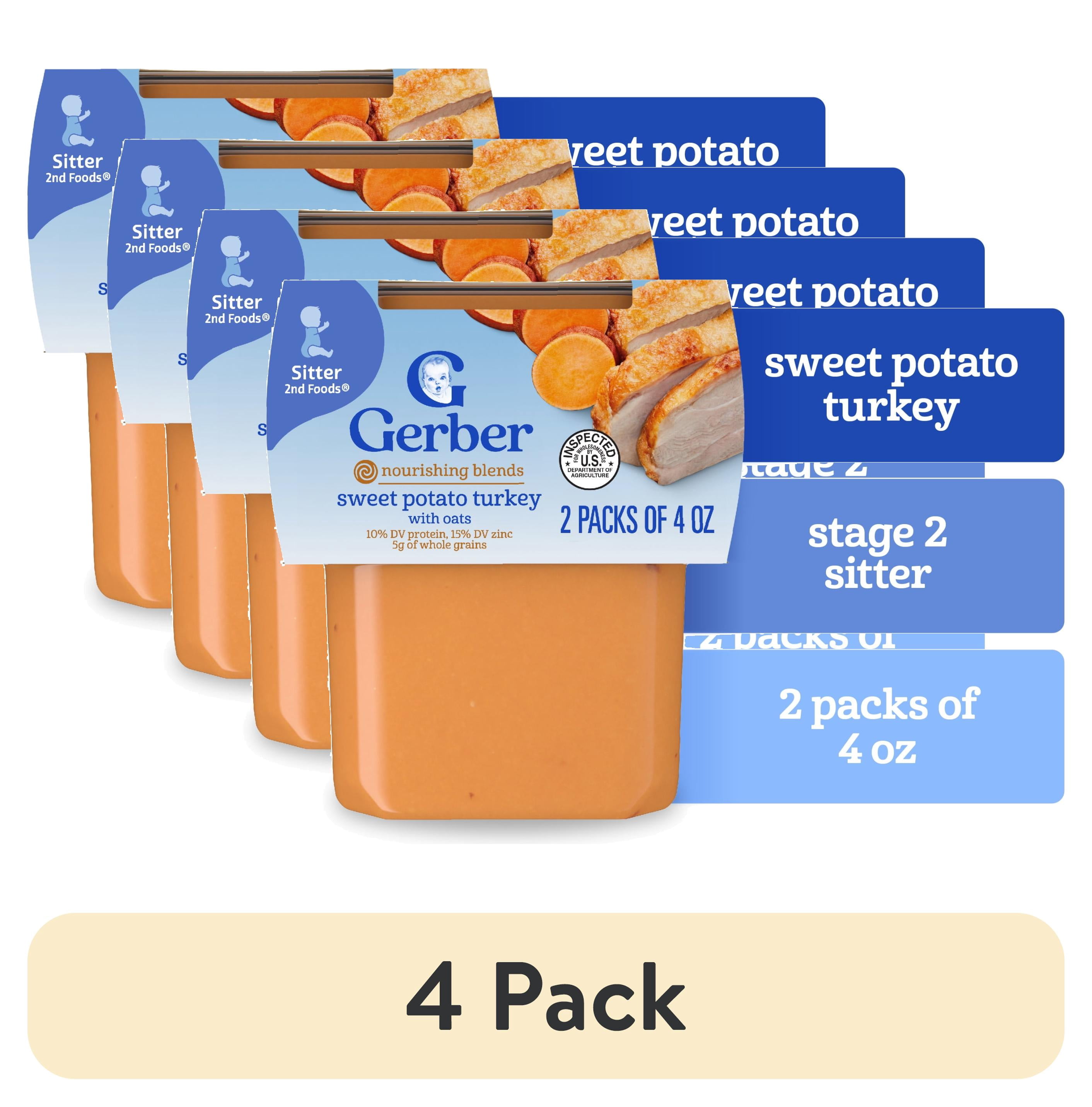 (4 pack) Gerber Stage 2 Baby Food, Sweet Potato Turkey with Oats Puree ...